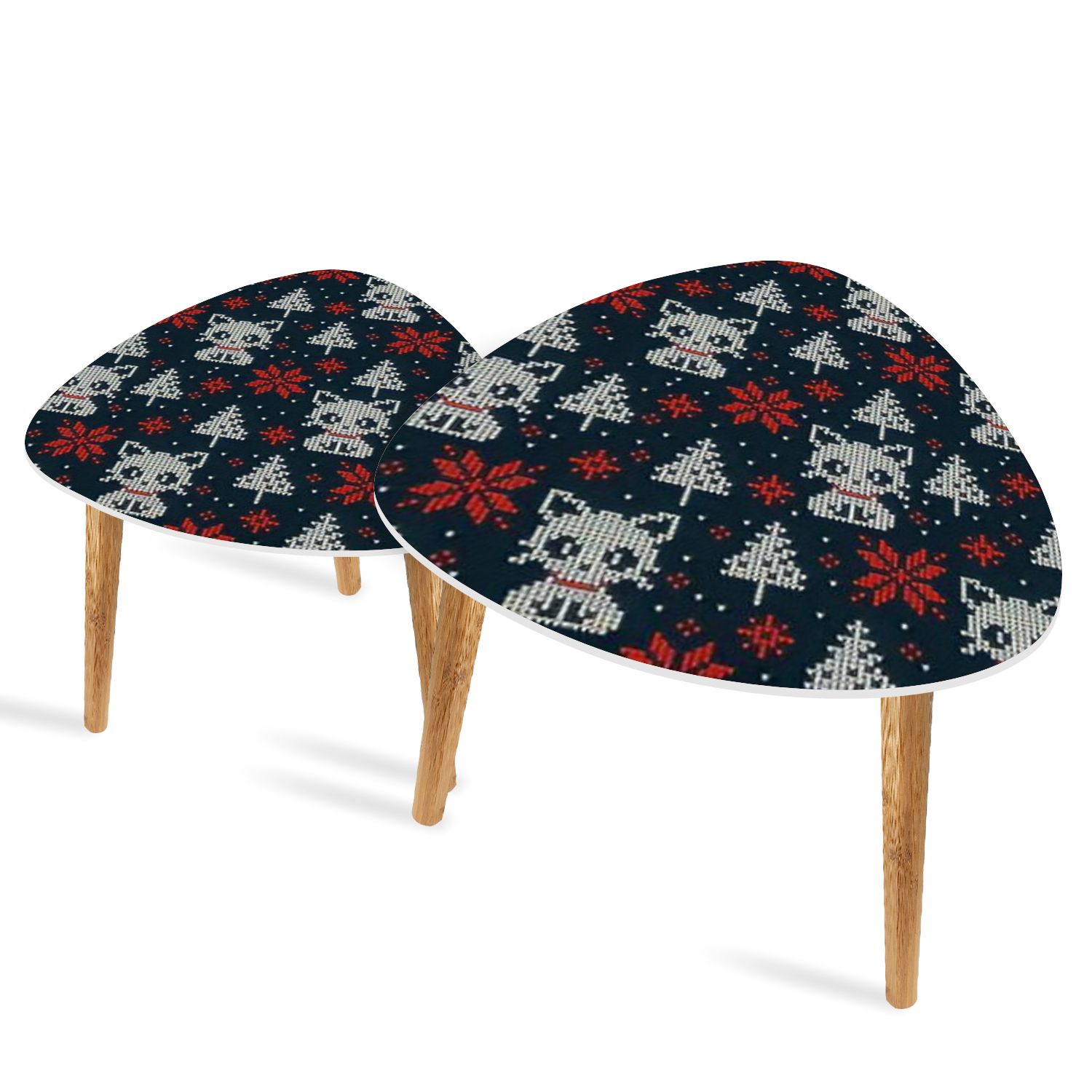 Set of 2 Triangle End Table Knitted Christmas New Year cats Wool ...