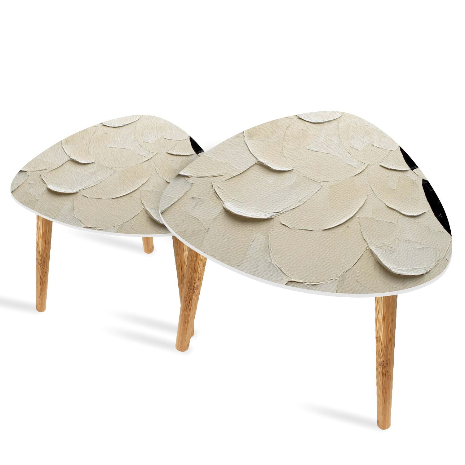 Set of 2 Triangle End Table Minimalist Abstract Beige Black And White ...