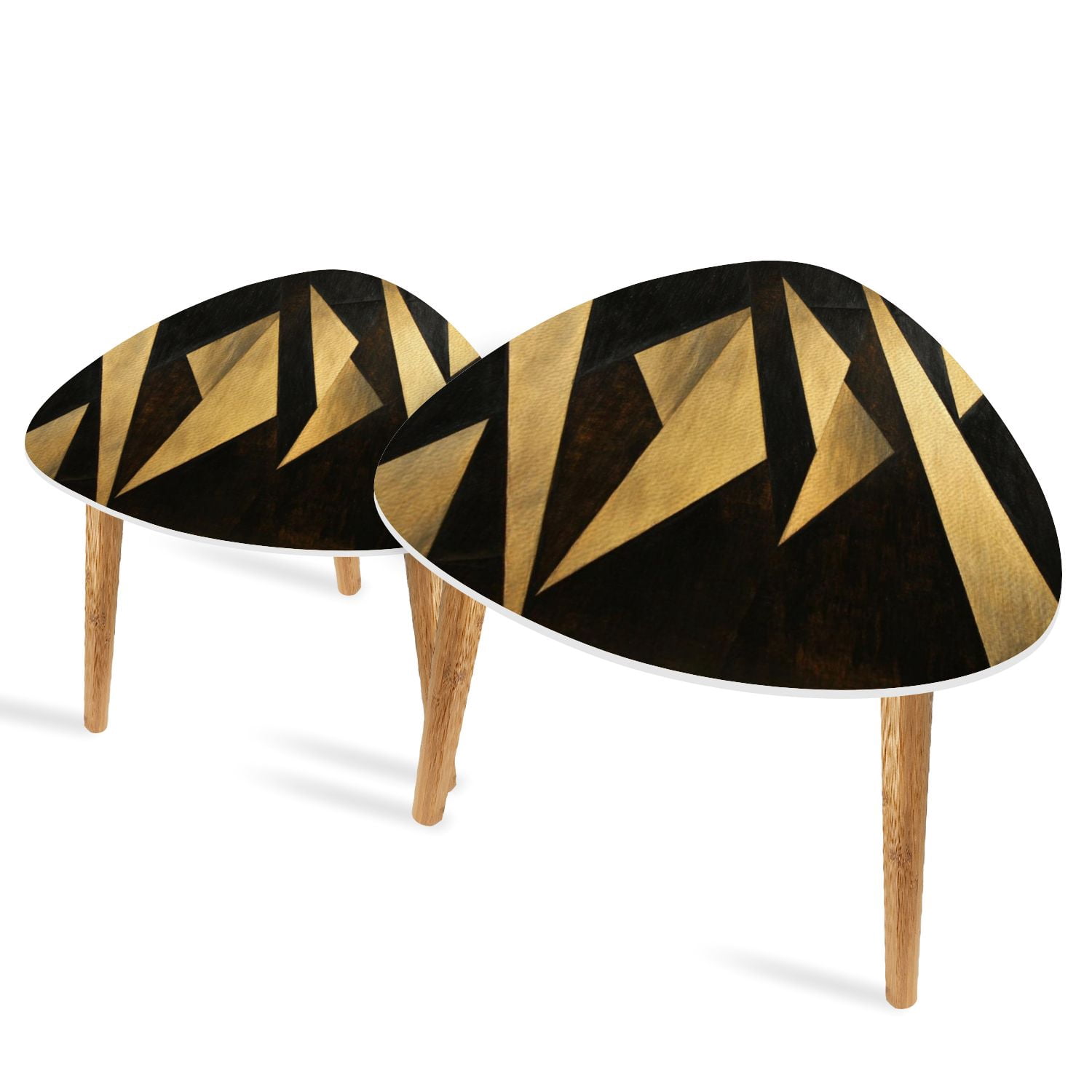 Set of 2 Triangle End Table Modern Abstract Black Beige Brown Aesthetic ...