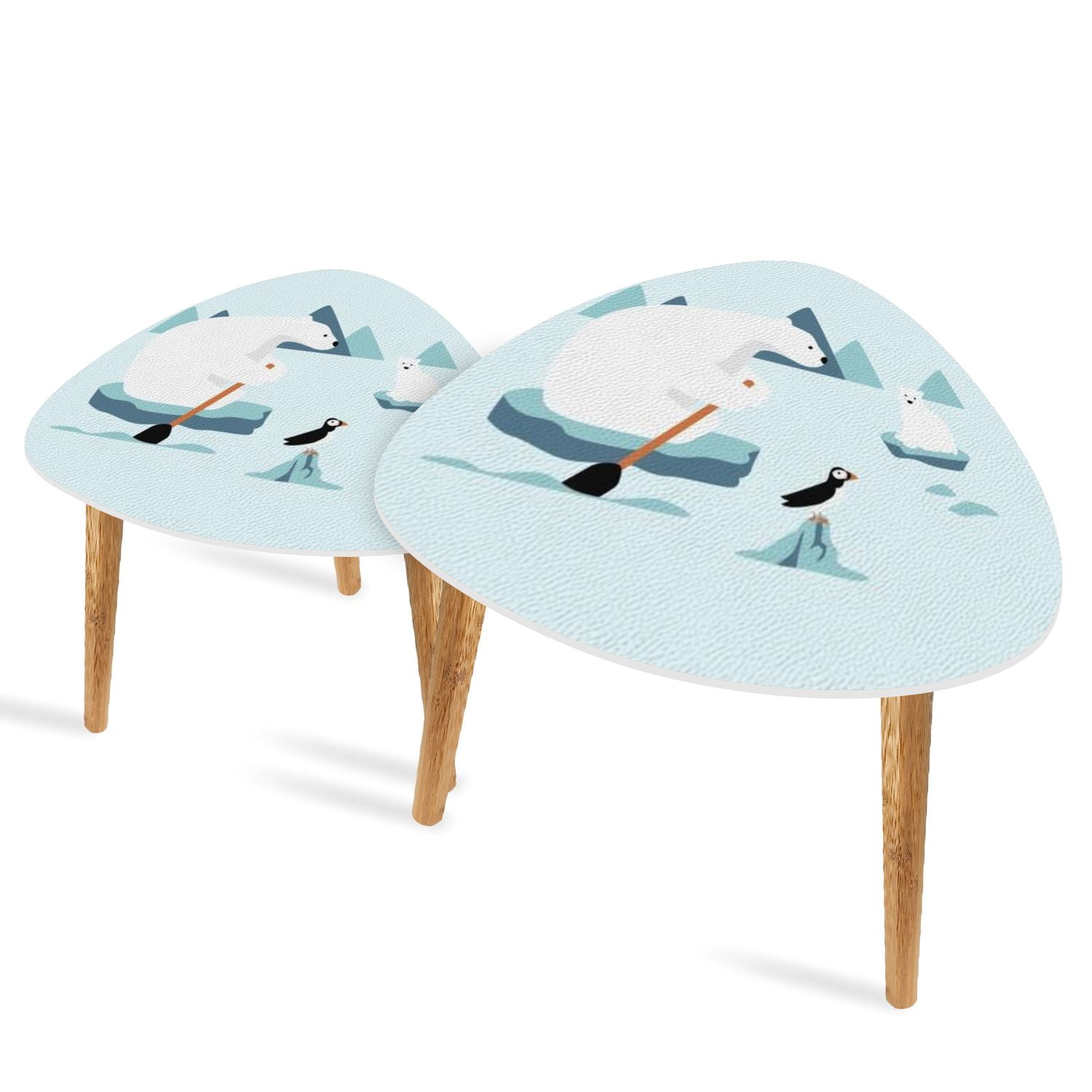 Set of 2 Triangle End Table Polar Bear And His Baby Sitting On A ...