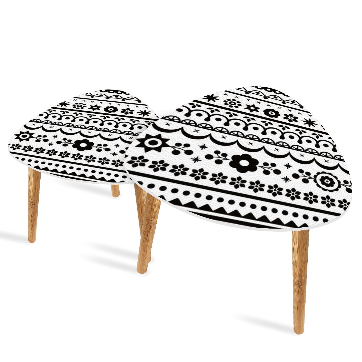 Set of 2 Triangle End Table Polish floral folk art seamless textile ...