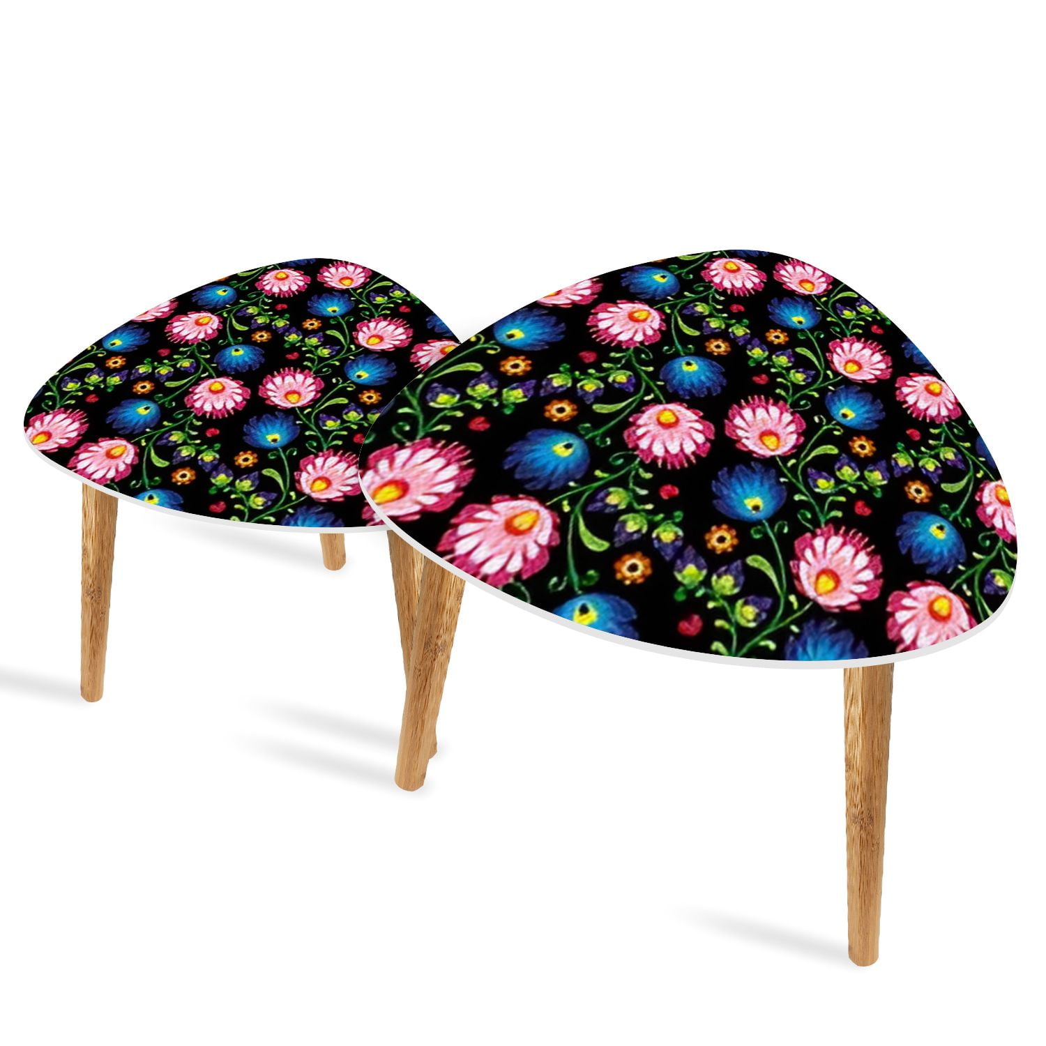 Set of 2 Triangle End Table Polish folk art pattern flowers Wycinanka ...