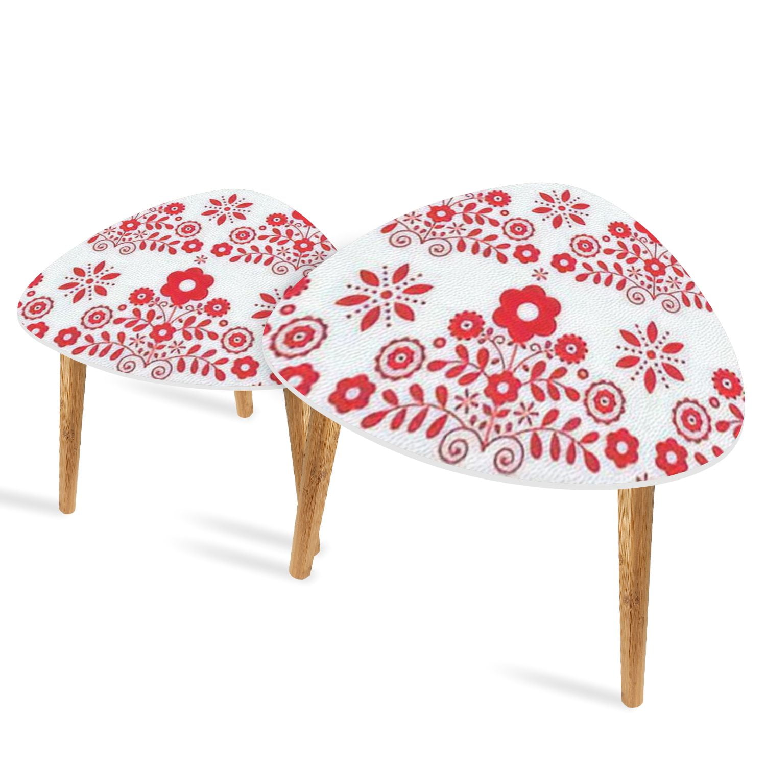 Set of 2 Triangle End Table Retro floral folk art seamless textile ...