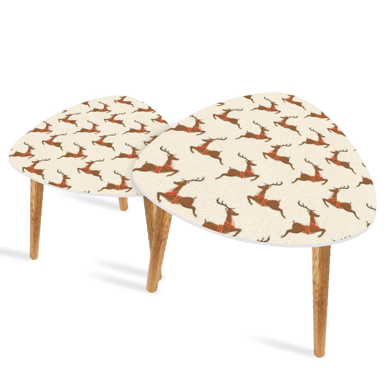 Set of 2 Triangle End Table Seamless Christmas Pattern Santa Reindeers ...