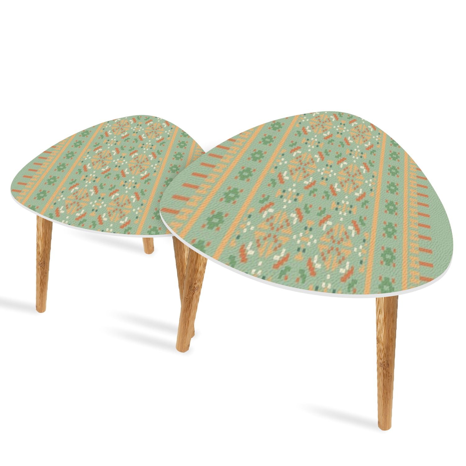 Set of 2 Triangle End Table Seamless Geometric Pattern Cross Pattern ...