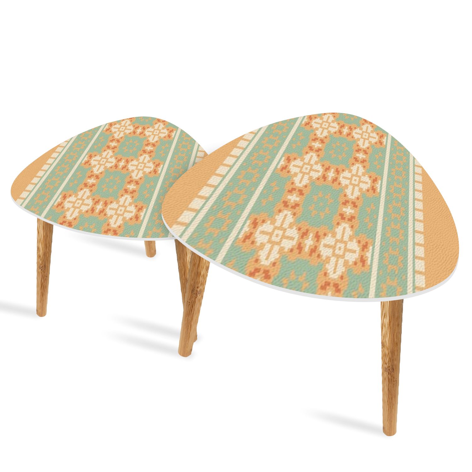 Set of 2 Triangle End Table Seamless Geometric Pattern Cross Pattern ...