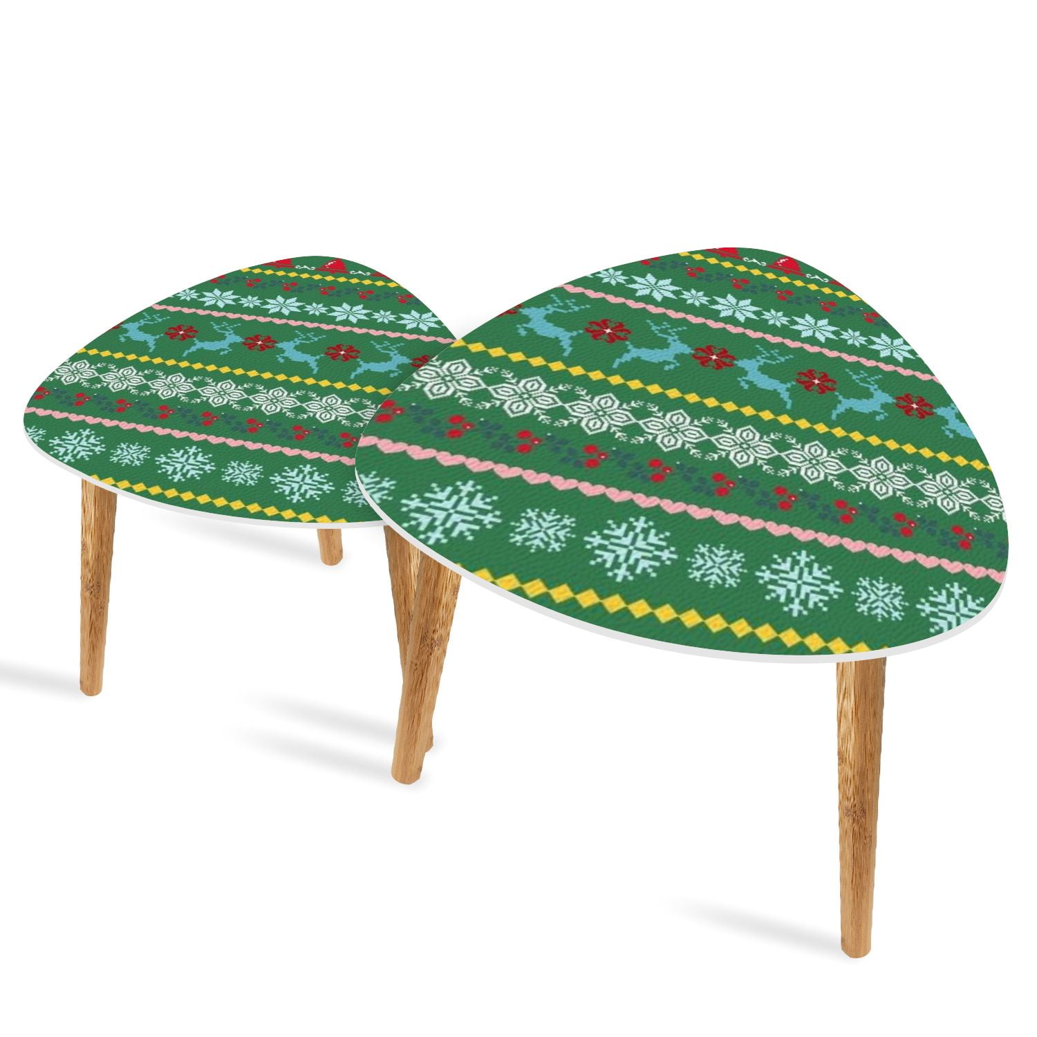 Set of 2 Triangle End Table Seamless Pixel Art Christmas Themed Sweater ...