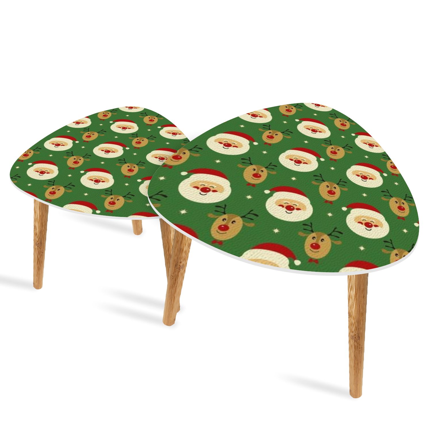 Set of 2 Triangle End Table Seamless holiday pattern Santa reindeer ...