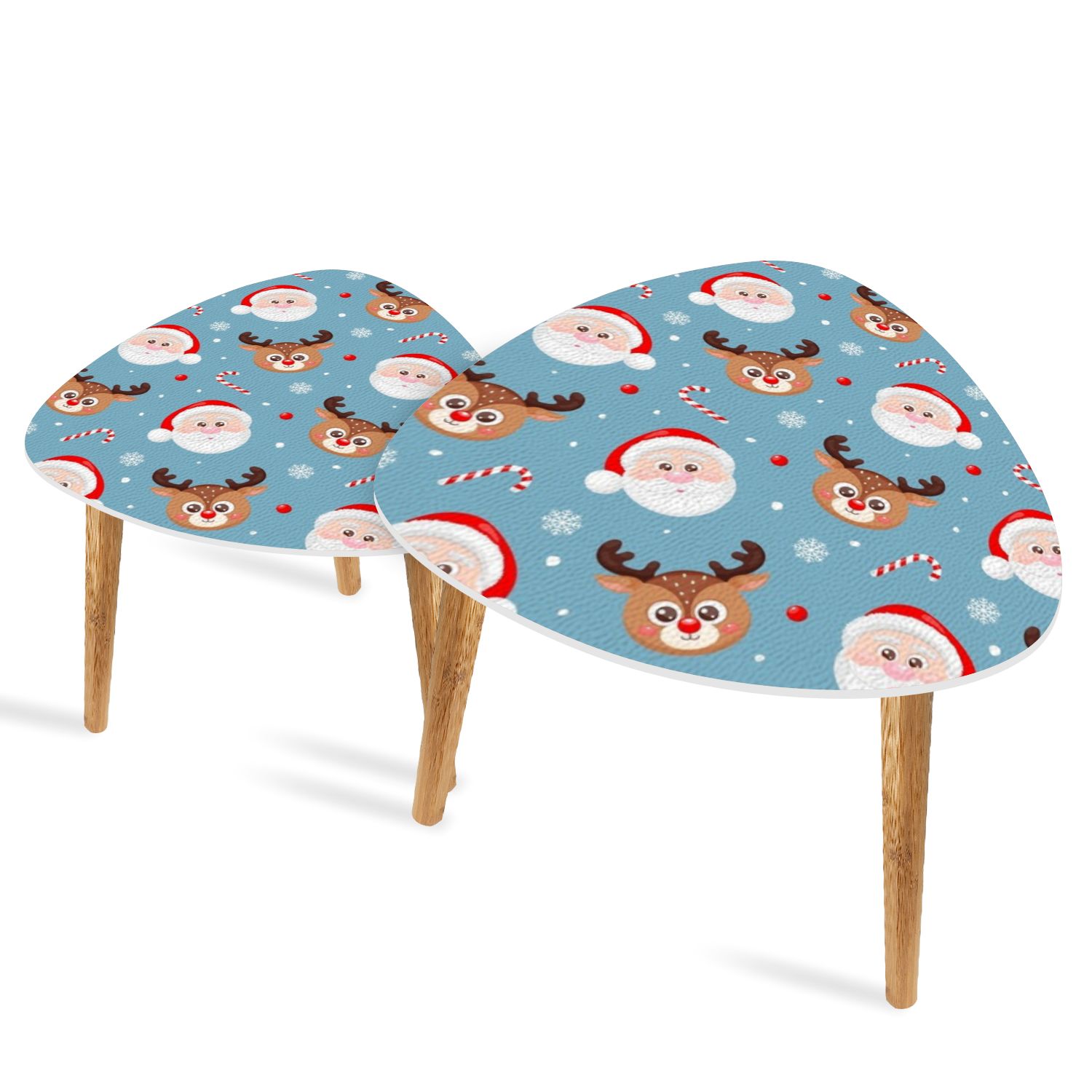 Set of 2 Triangle End Table Seamless pattern Cute Santa Claus reindeer ...