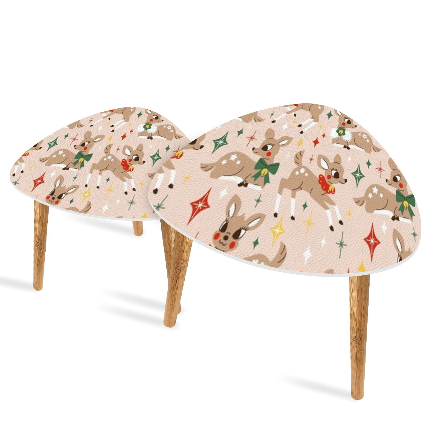 Set of 2 Triangle End Table Seamless pattern Cute fawns stars 1950s ...