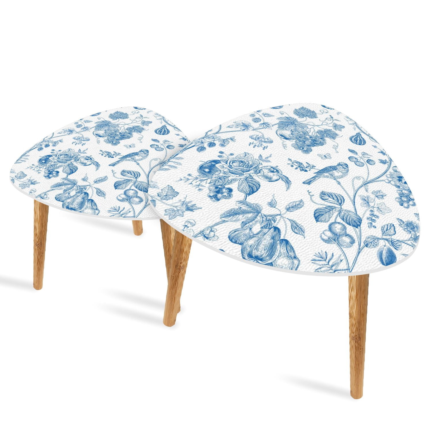 Set of 2 Triangle End Table Seamless pattern Fruit flowers Chinoiserie ...