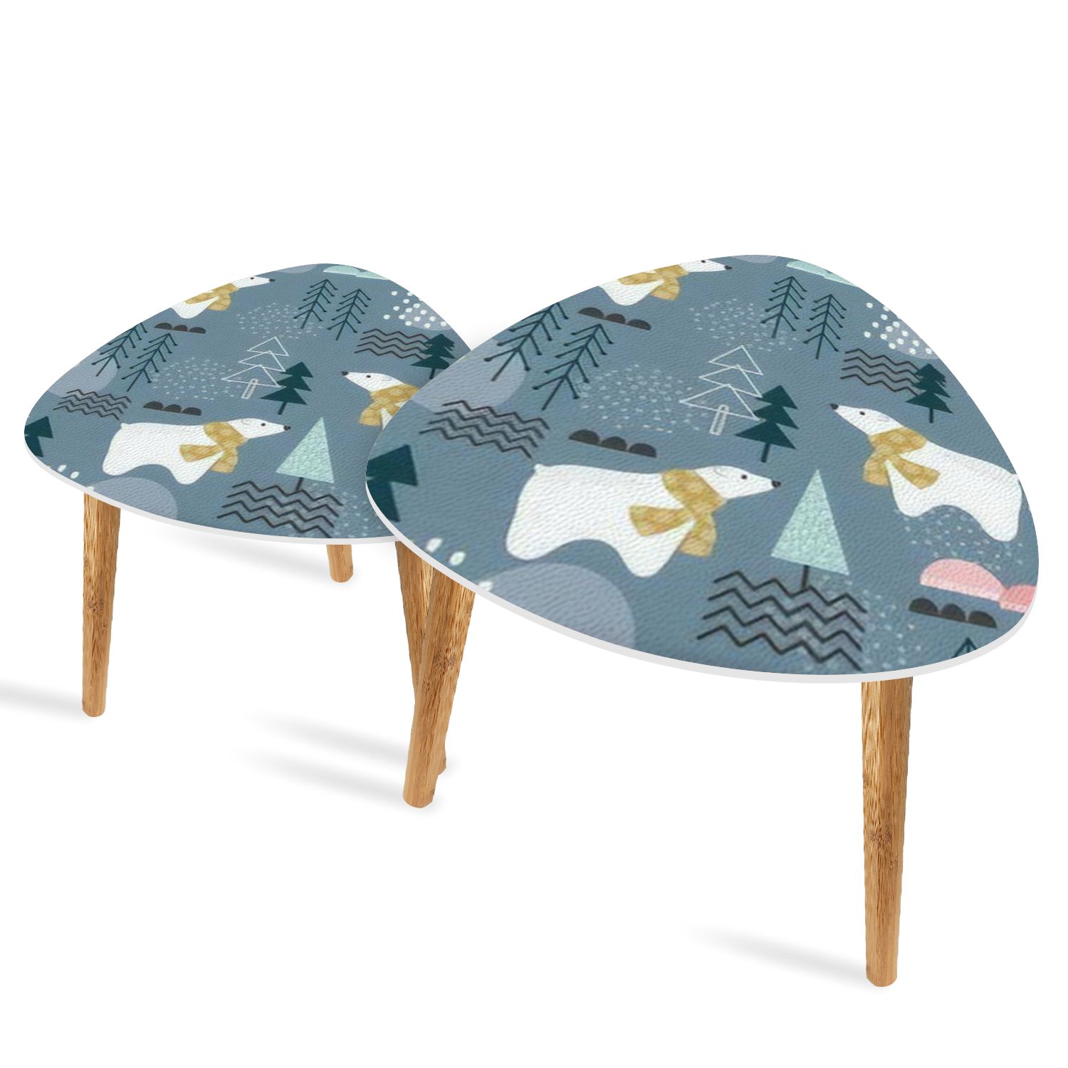 Set of 2 Triangle End Table Seamless pattern bear forest elements hand ...