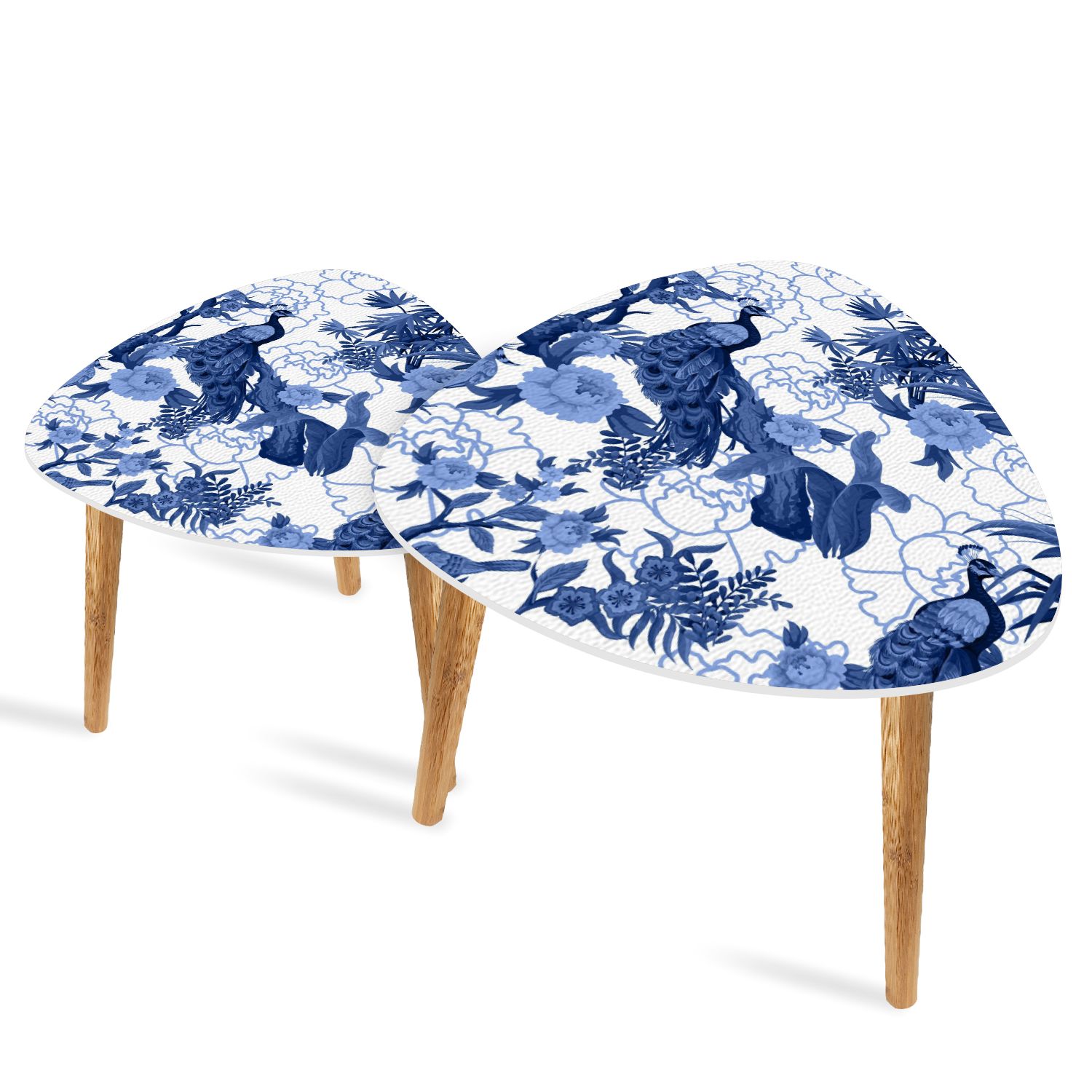 Set of 2 Triangle End Table Seamless pattern chinoiserie style birds ...