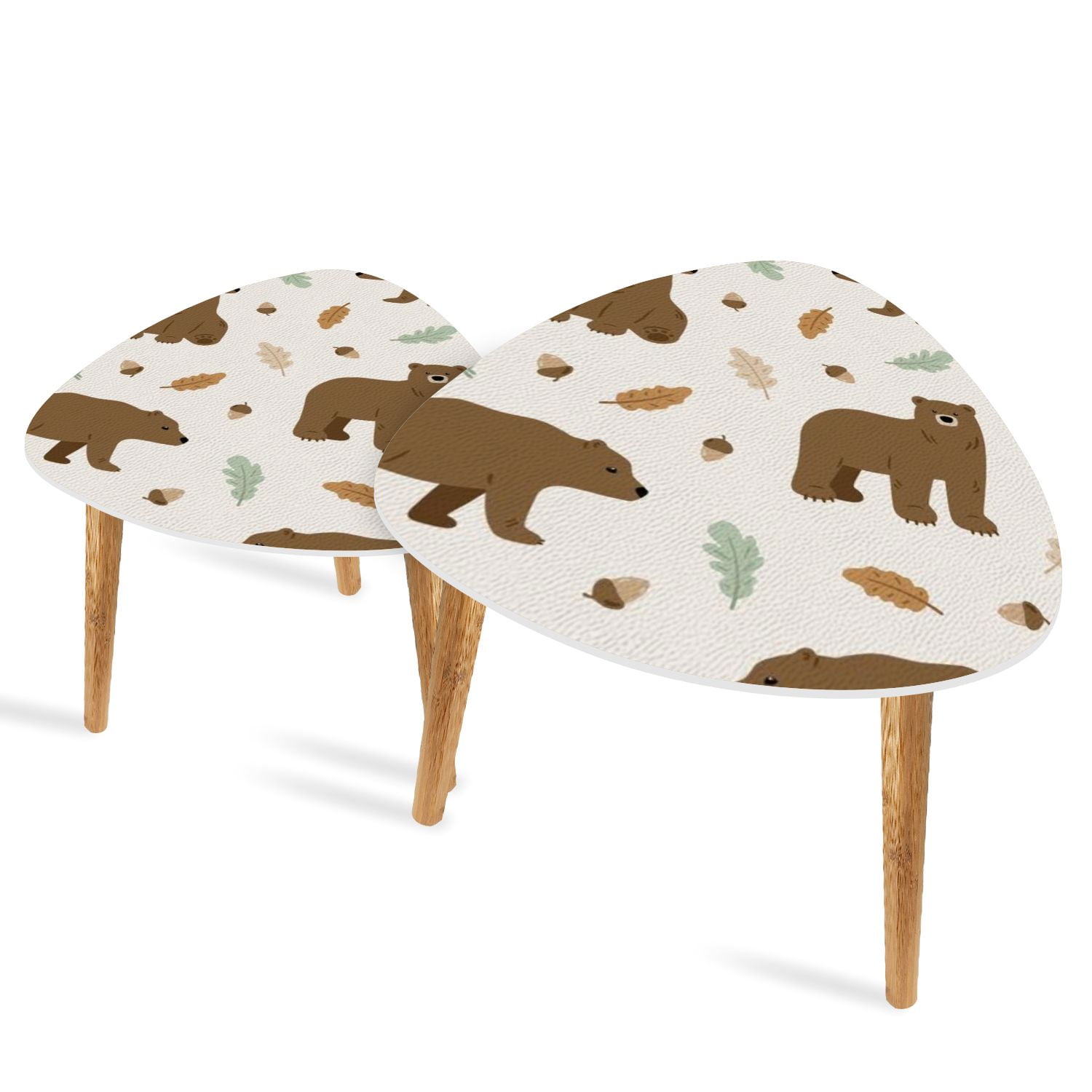 Set of 2 Triangle End Table Seamless pattern cute bears wood Hand drawn ...