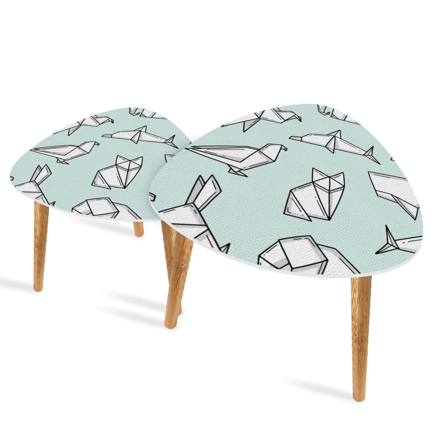 Set of 2 Triangle End Table Seamless pattern origami animals simple ...