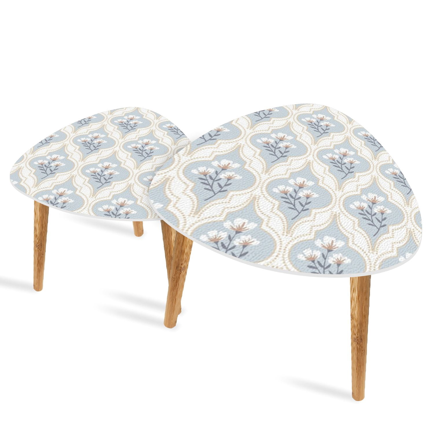 Set of 2 Triangle End Table Spring cute repeating Damask royal ...