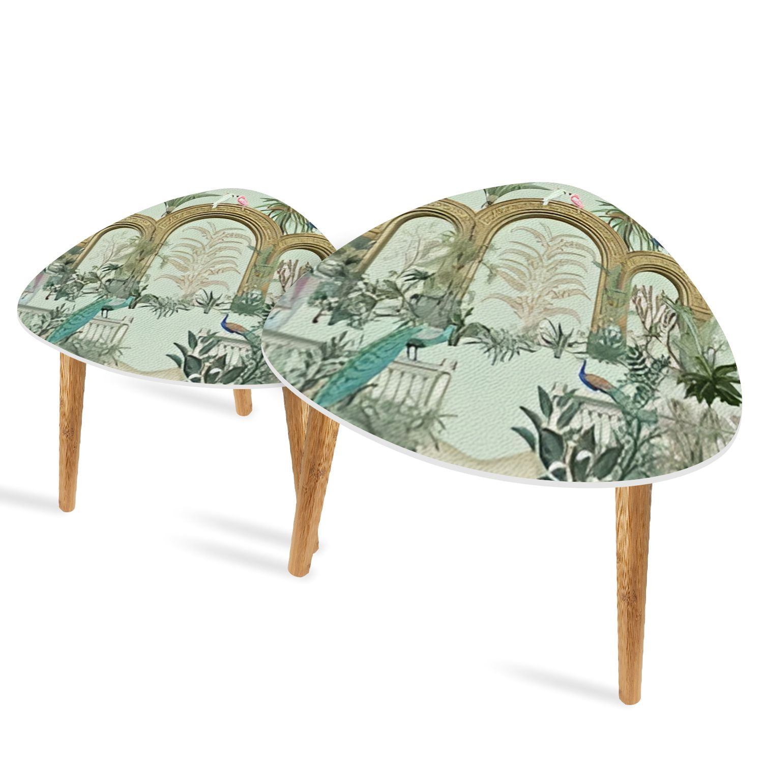 Set of 2 Triangle End Table Traditional Greek Mughal garden parrot bird ...