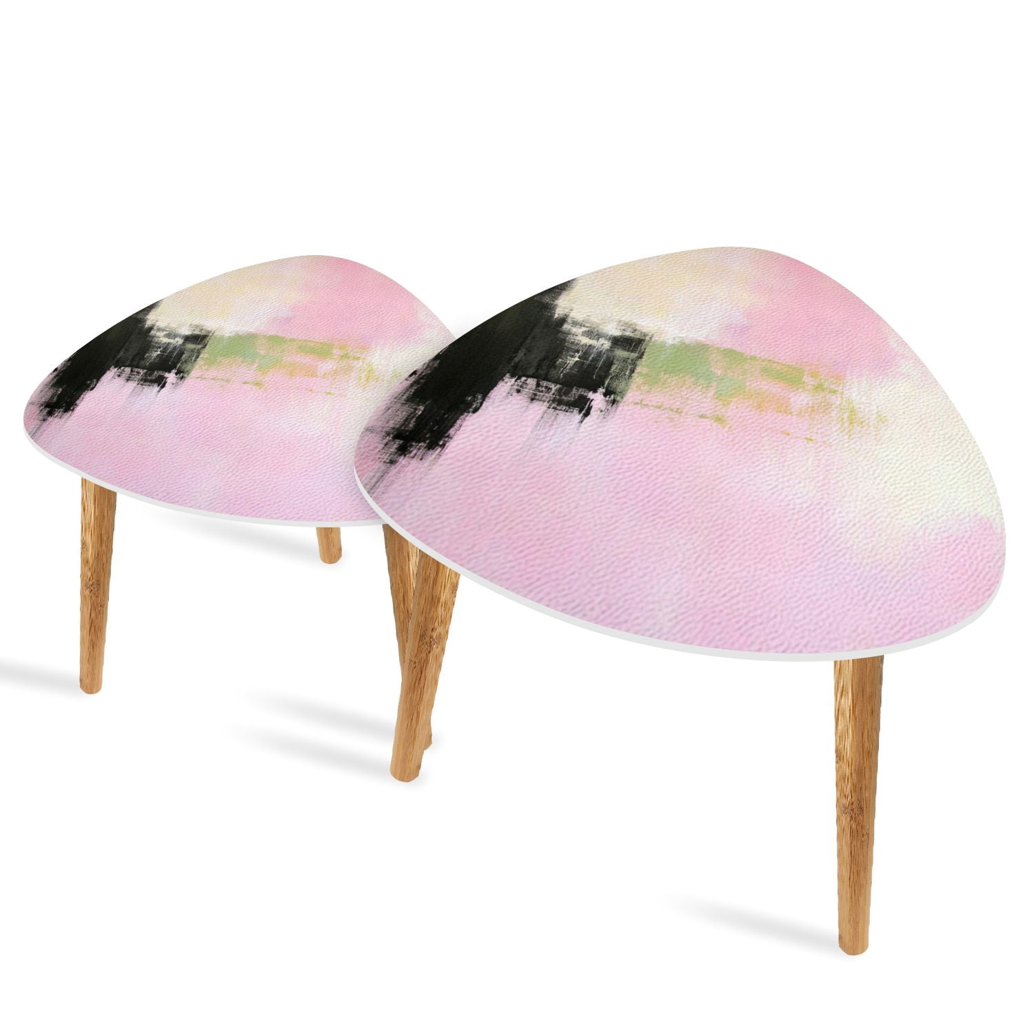 Set of 2 Triangle End Table Tranquil Pastel Abstract Soft Pink Beige ...