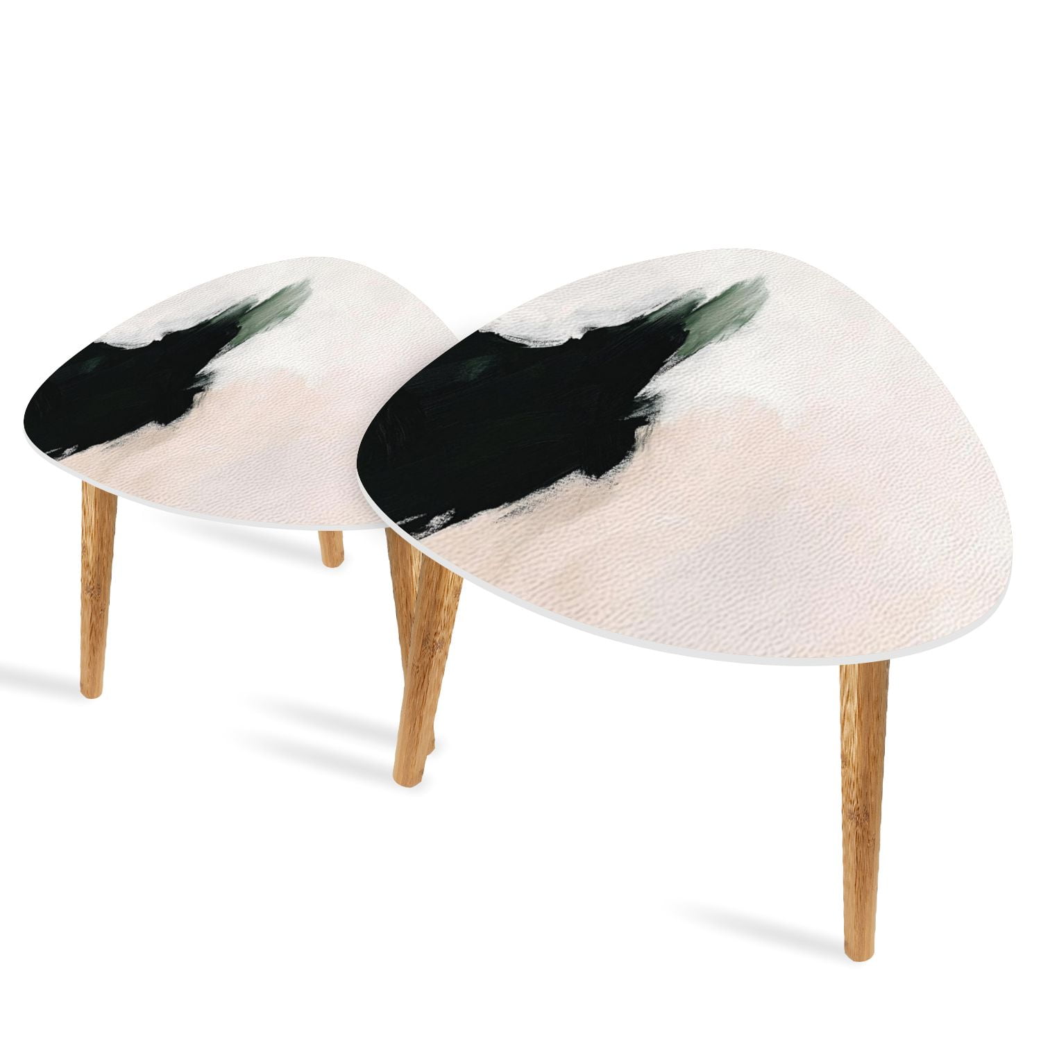 Set of 2 Triangle End Table Tranquil Pastel Abstract Soft Pink Beige ...