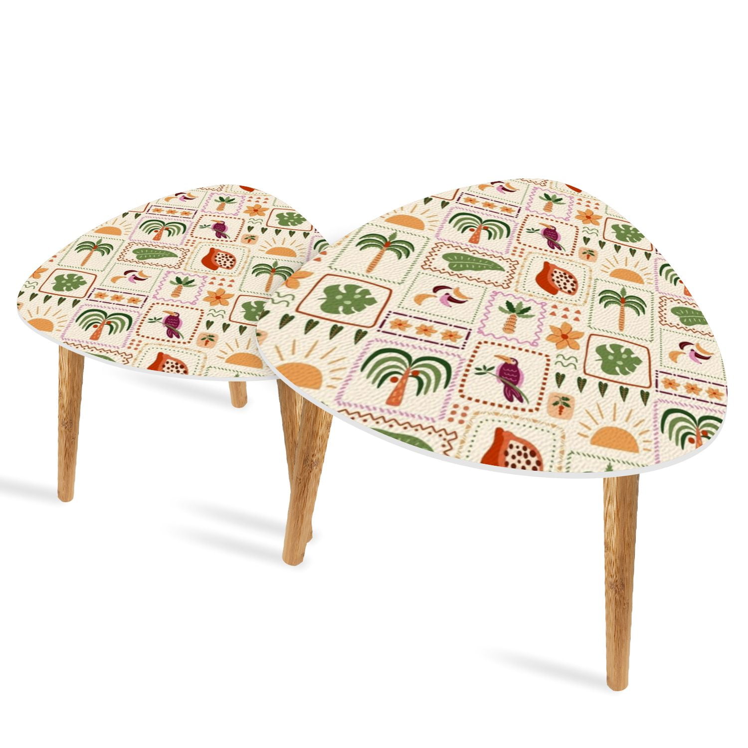 Set of 2 Triangle End Table Tropical patchwork seamless pattern Summer ...