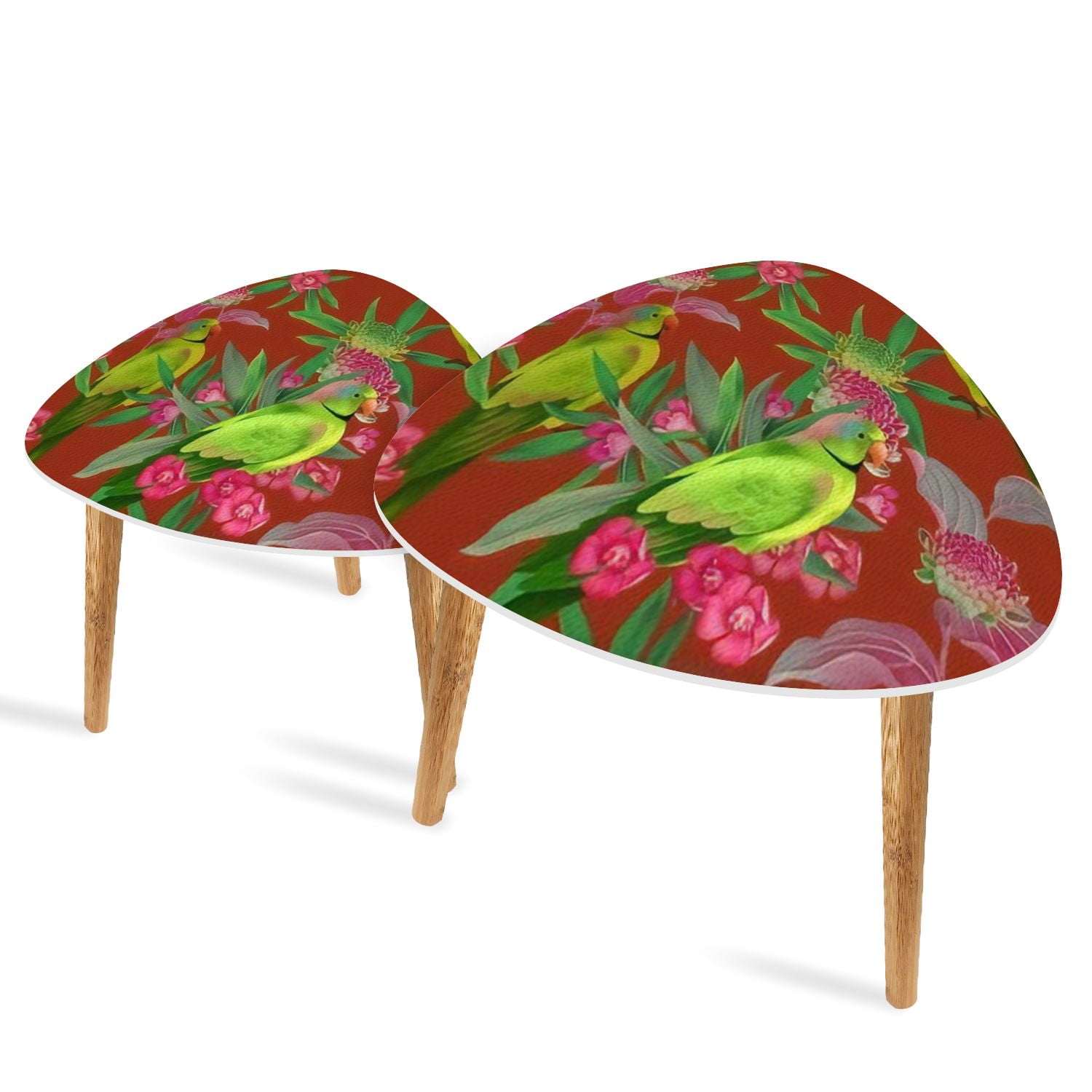 Set of 2 Triangle End Table Tropical seamless floral pattern Exotic ...