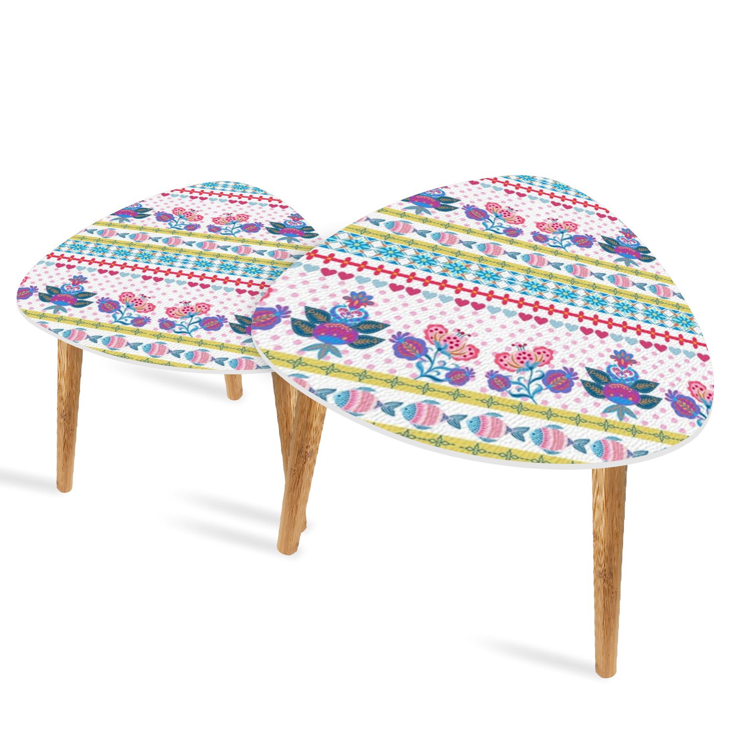 Set of 2 Triangle End Table Valentine love heart blossom wedding ...