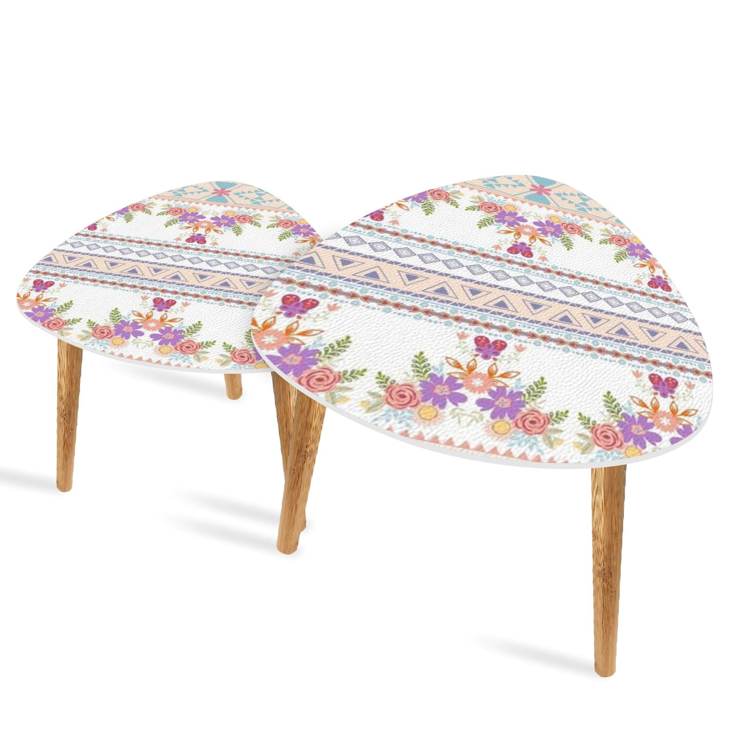 Set of 2 Triangle End Table Valentine love heart blossom wedding ...