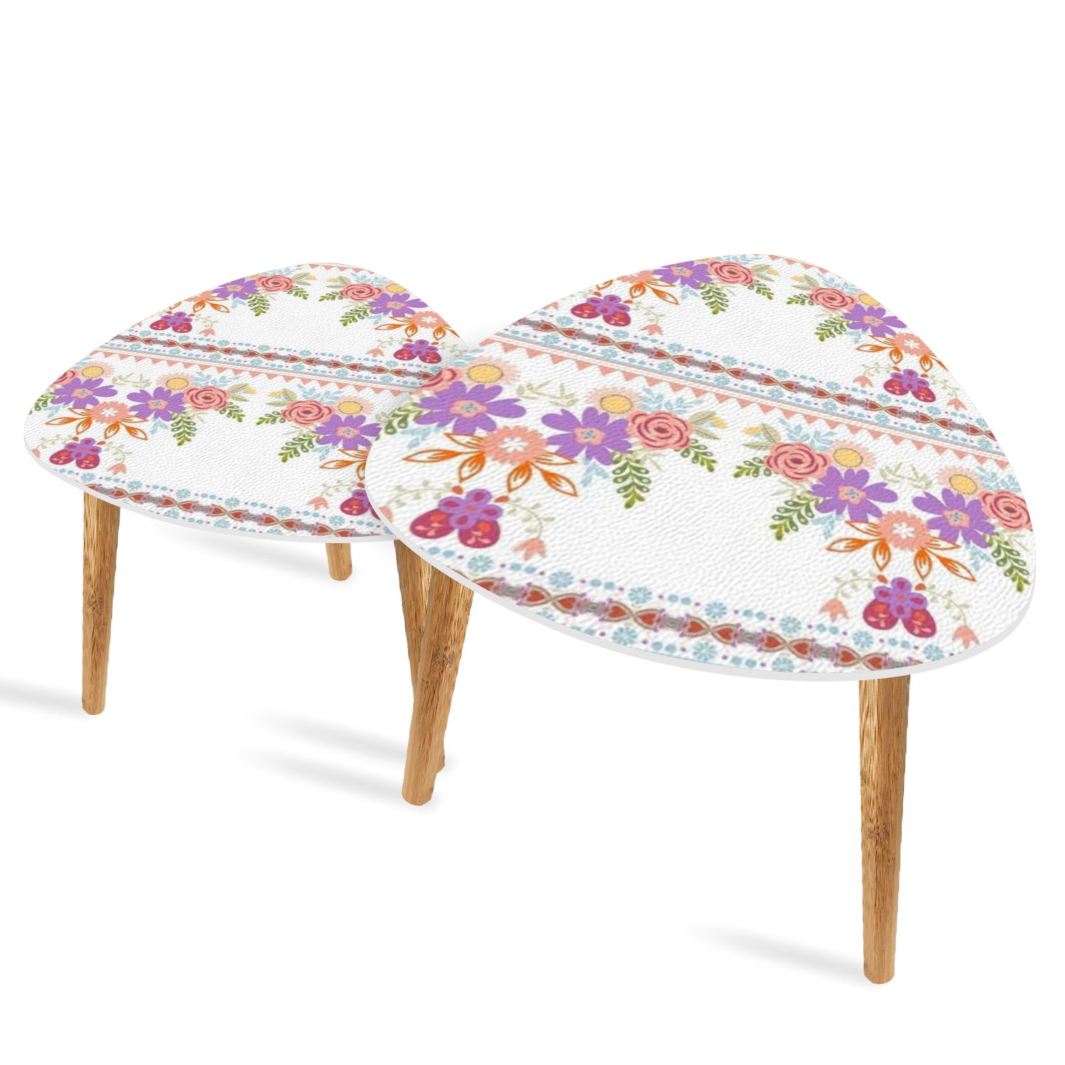 Set of 2 Triangle End Table Valentine love heart blossom wedding ...