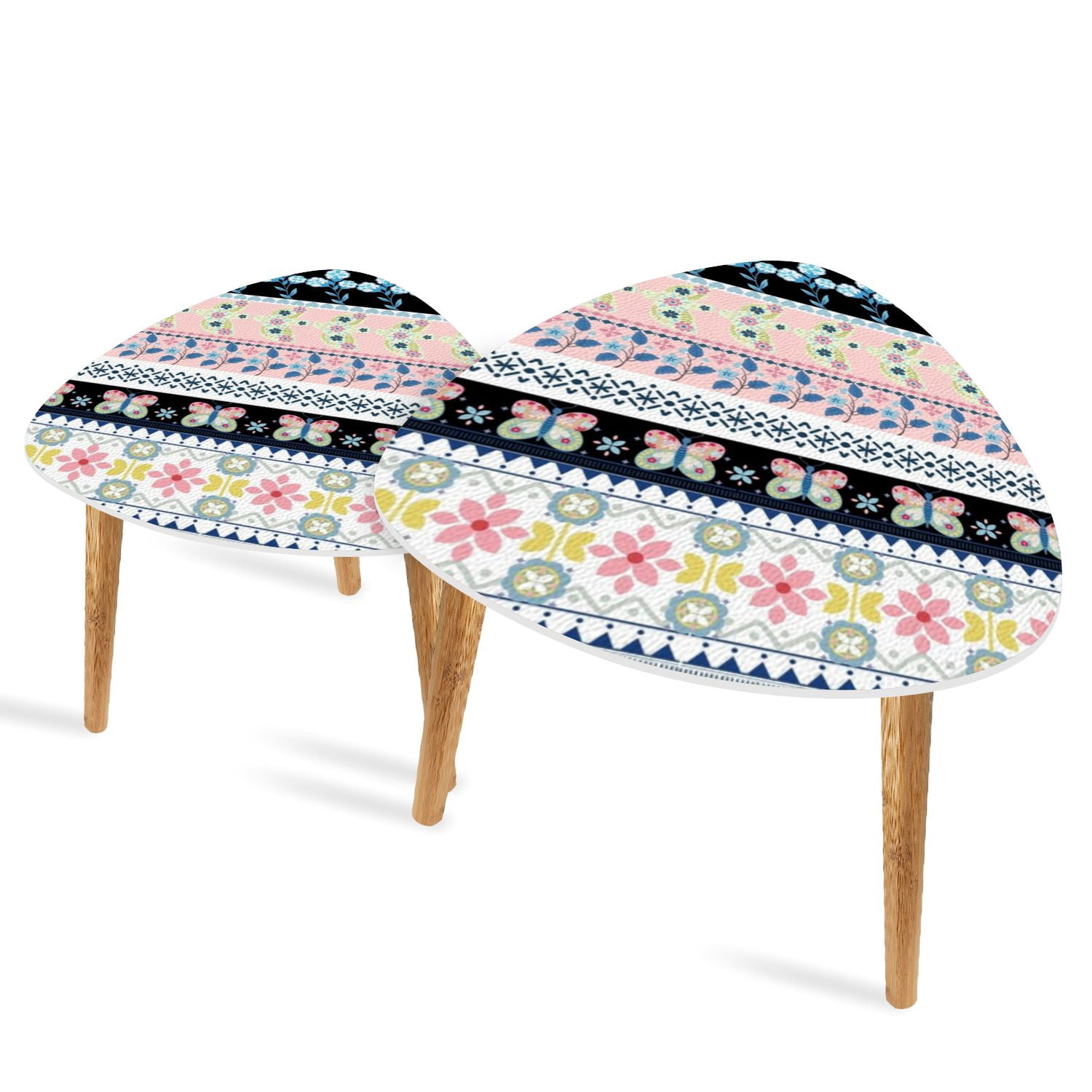 Set of 2 Triangle End Table Valentine love heart blossom wedding ...