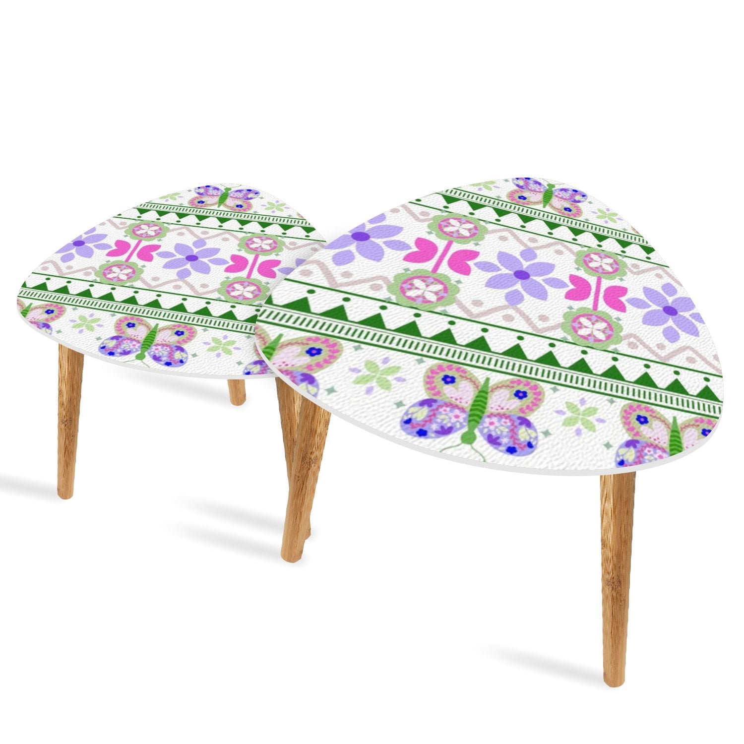 Set of 2 Triangle End Table Valentine love heart botanical animal ...