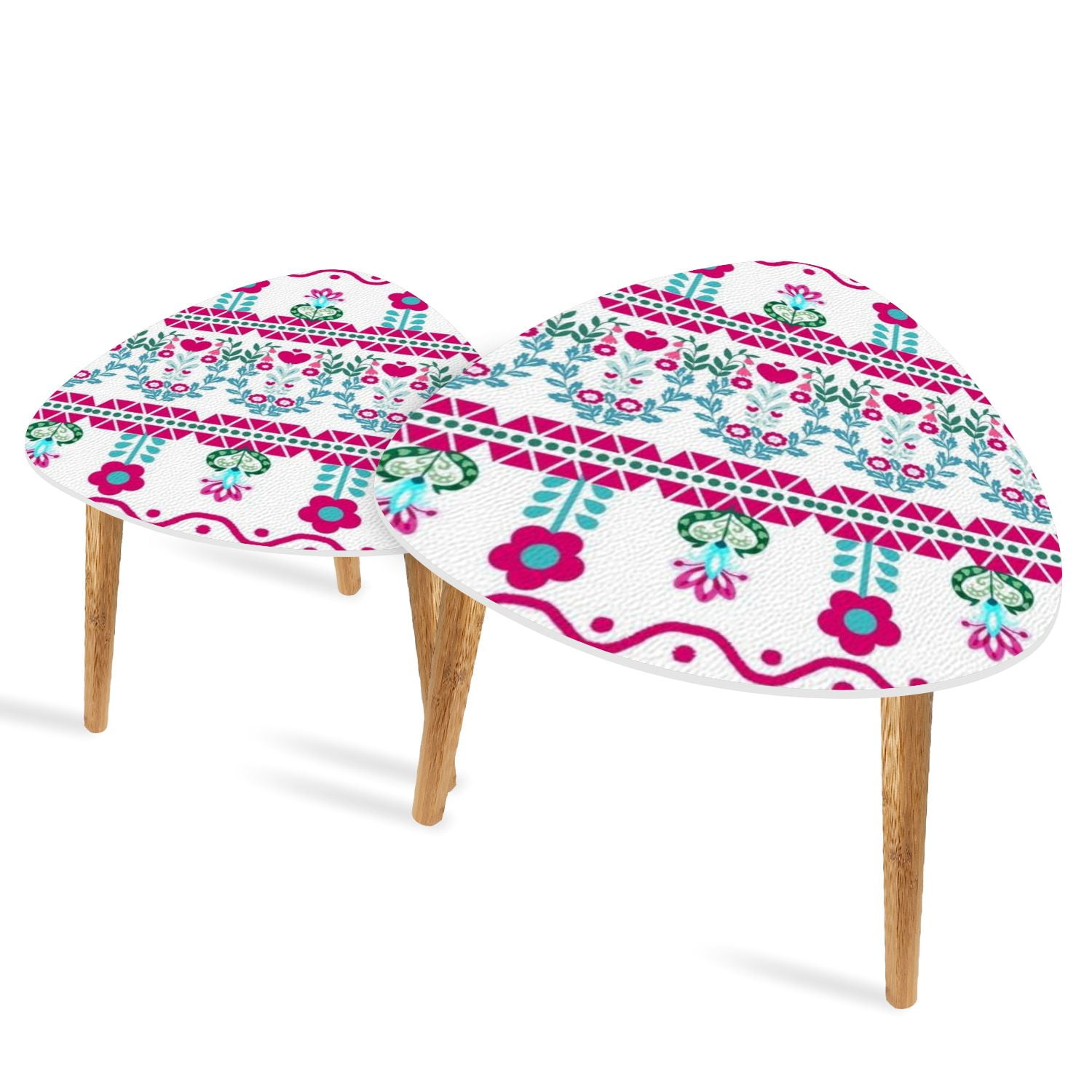 Set of 2 Triangle End Table Valentine love heart botanical animal ...