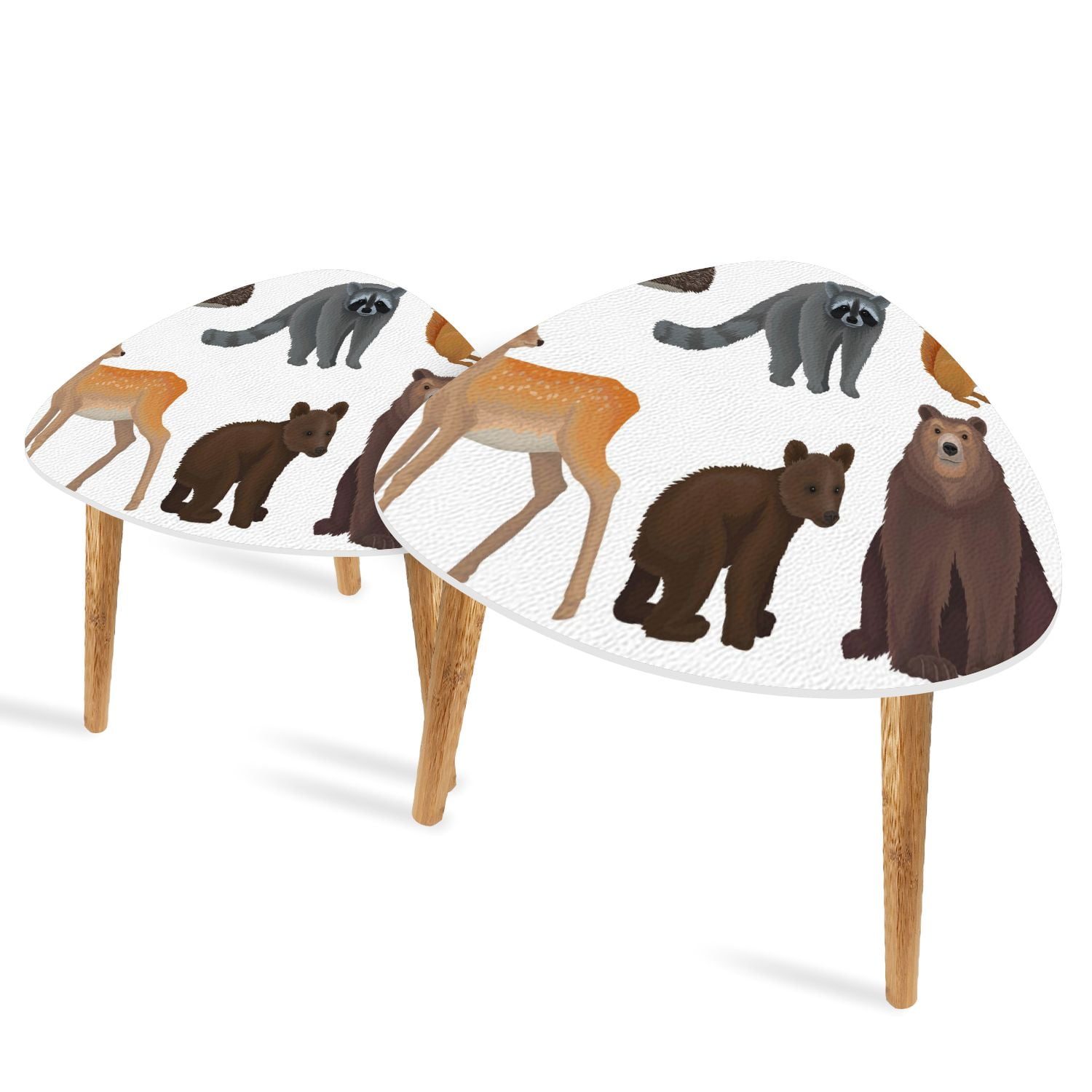 Set of 2 Triangle End Table Wild Forest Habitants Drawn Realistic ...