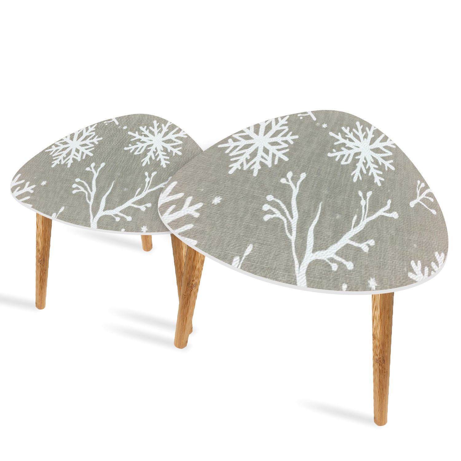 Set of 2 Triangle End Table Winter Wonderland Holiday Linen Paper ...