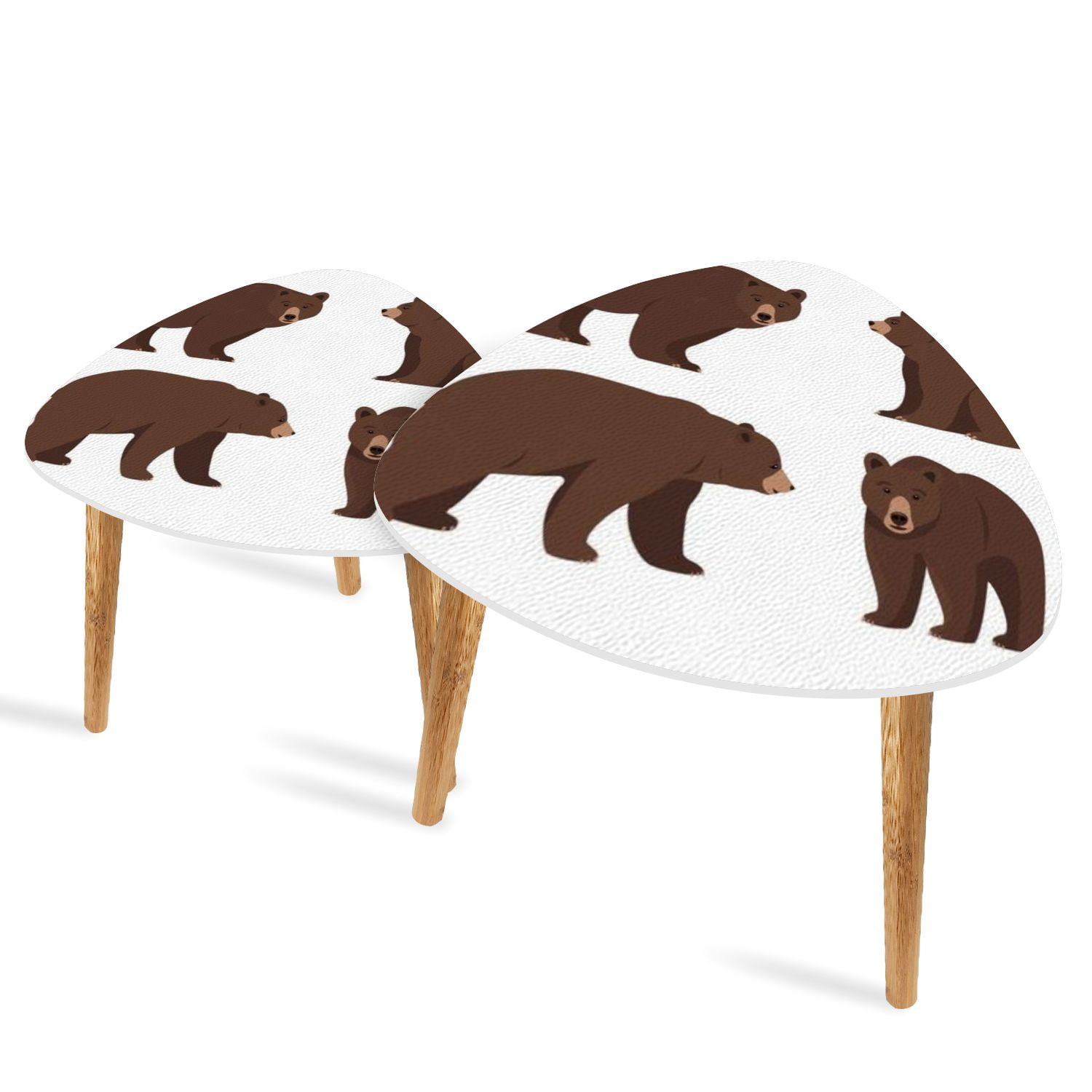 Set of 2 Triangle End Table Set bears different poses Wild brown Bear ...
