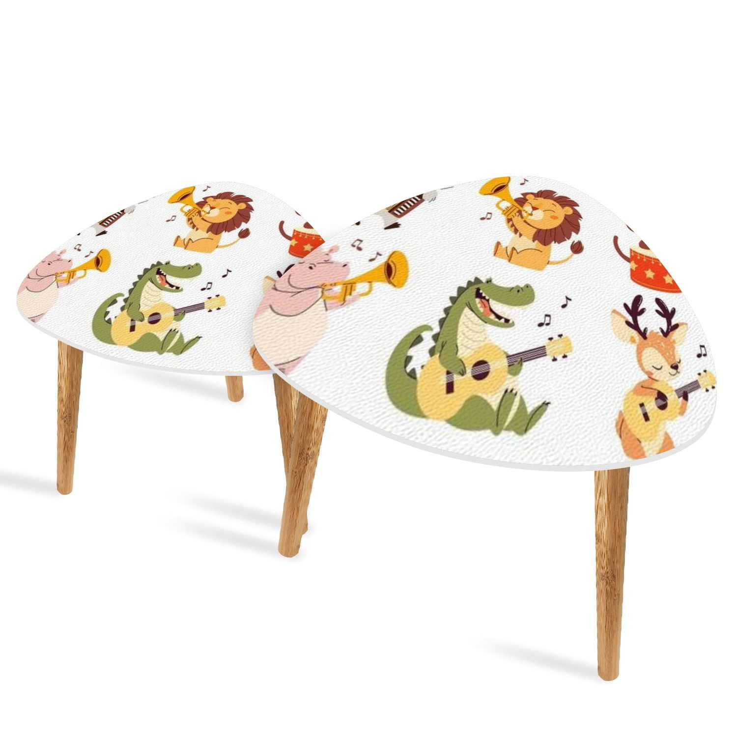 Set of 2 Triangle End Table Set flat child style white Cute hippo lion ...