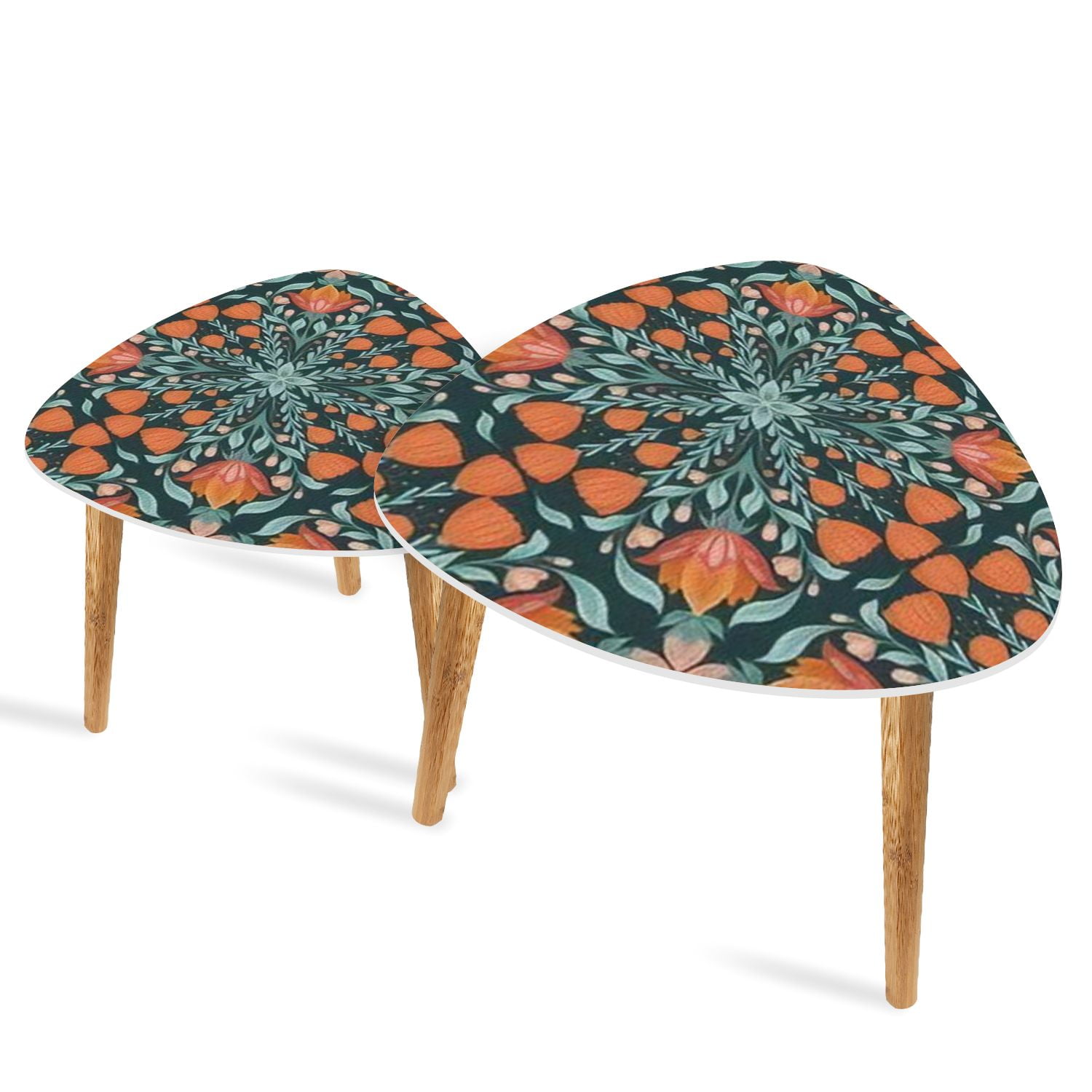 Set of 2 Triangle End Table folk geometric floral mandala dark ...