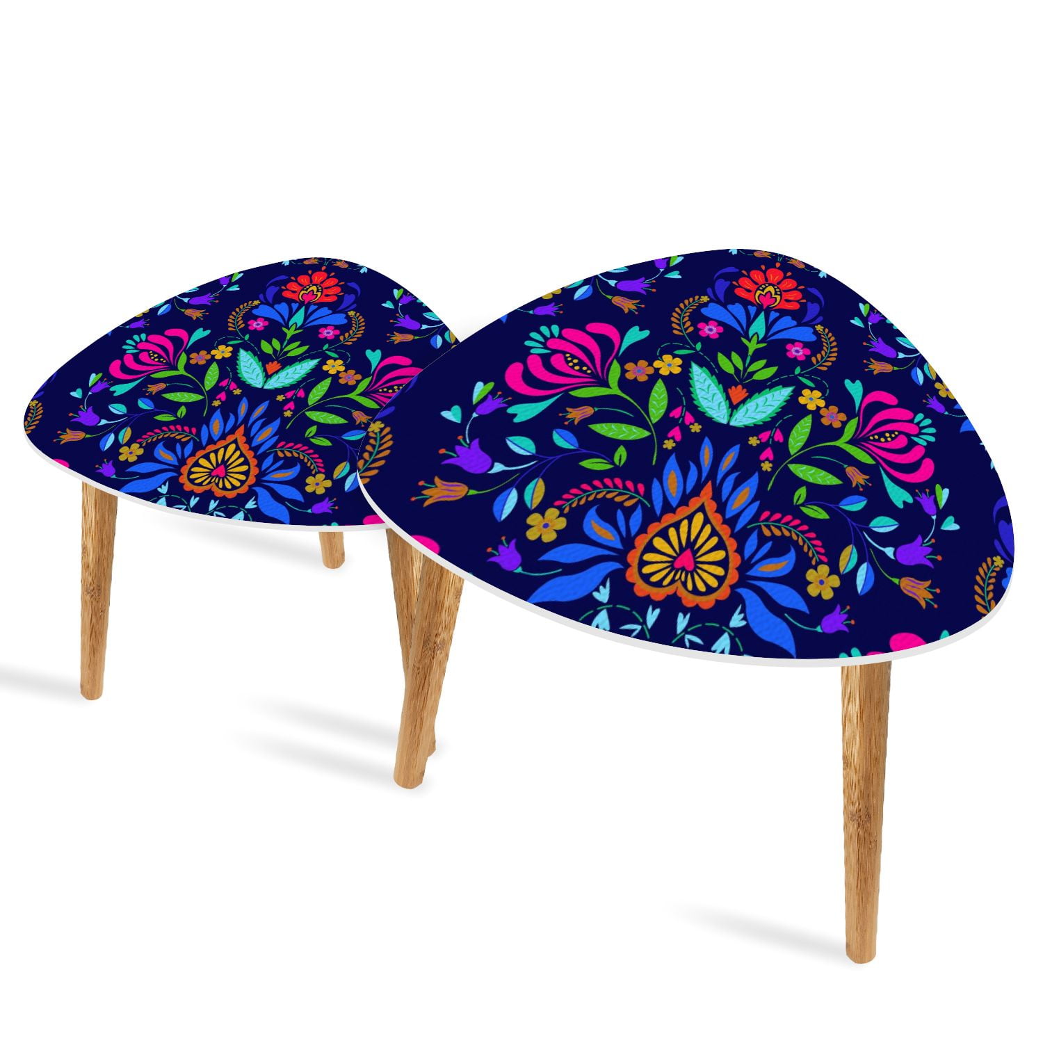 Set of 2 Triangle End Table horizontally seamless floral folk pattern ...