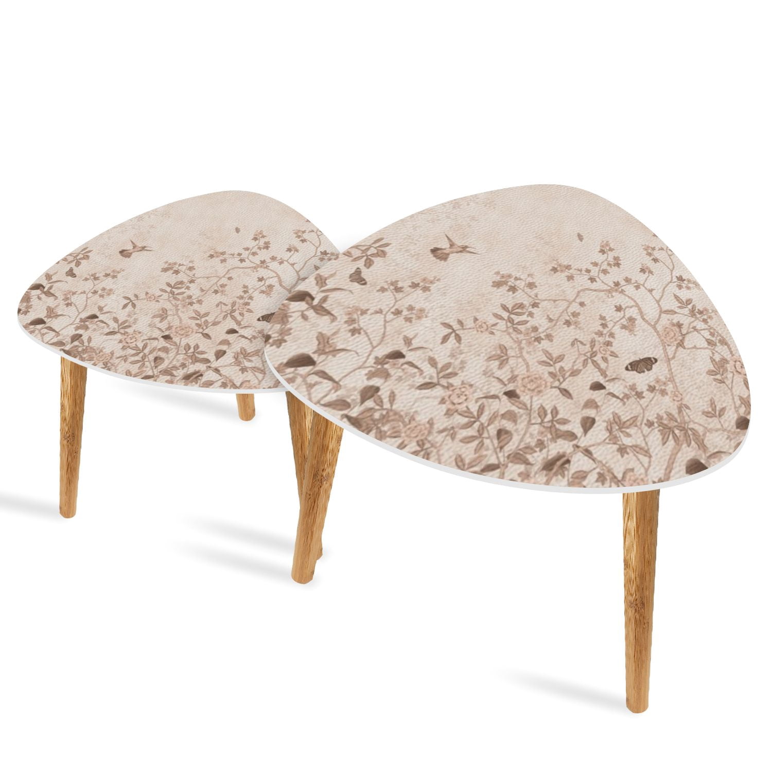 Set of 2 Triangle End Table pattern forest style flowers trees plants ...