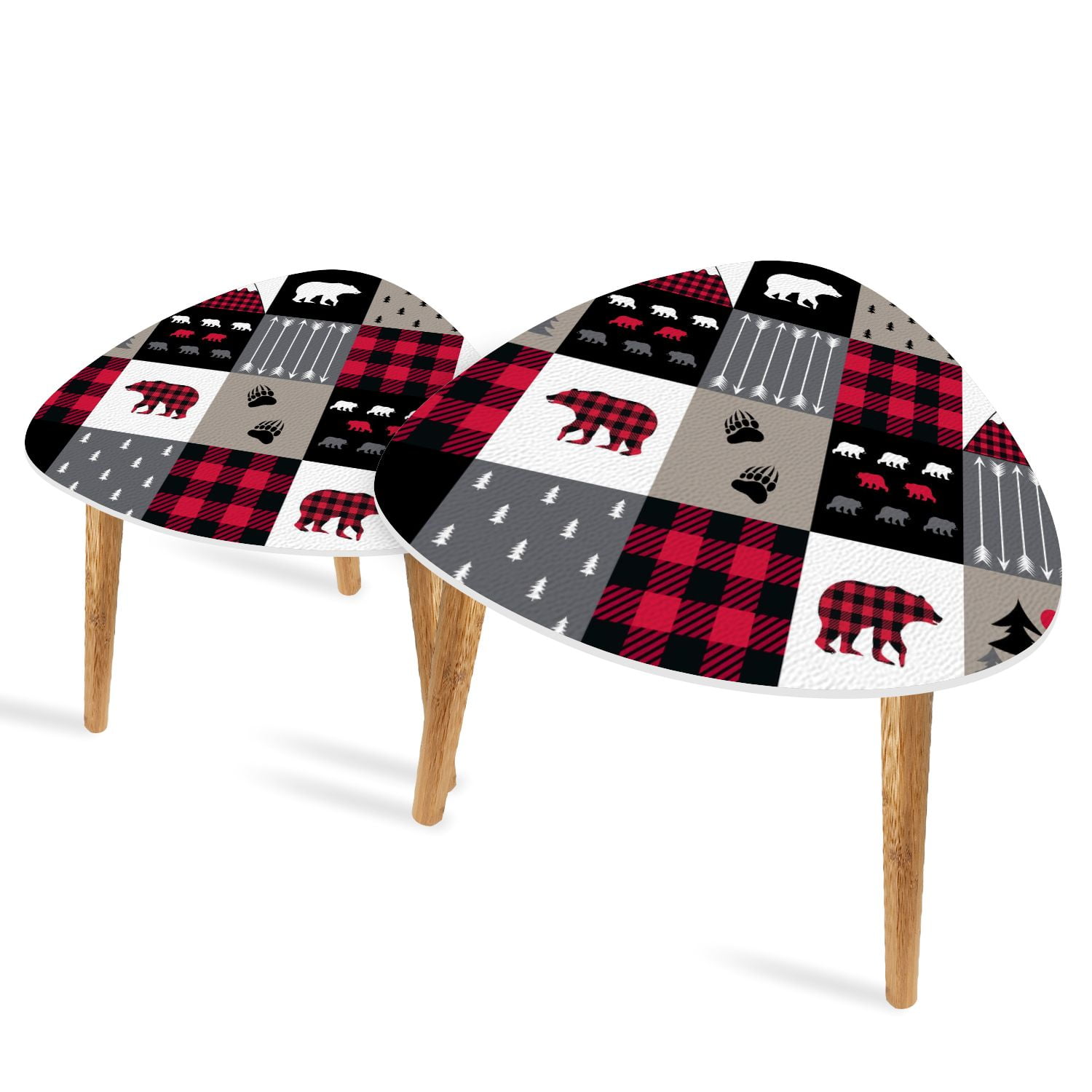 Set of 2 Triangle End Table plaid seamless pattern patchwork style ...