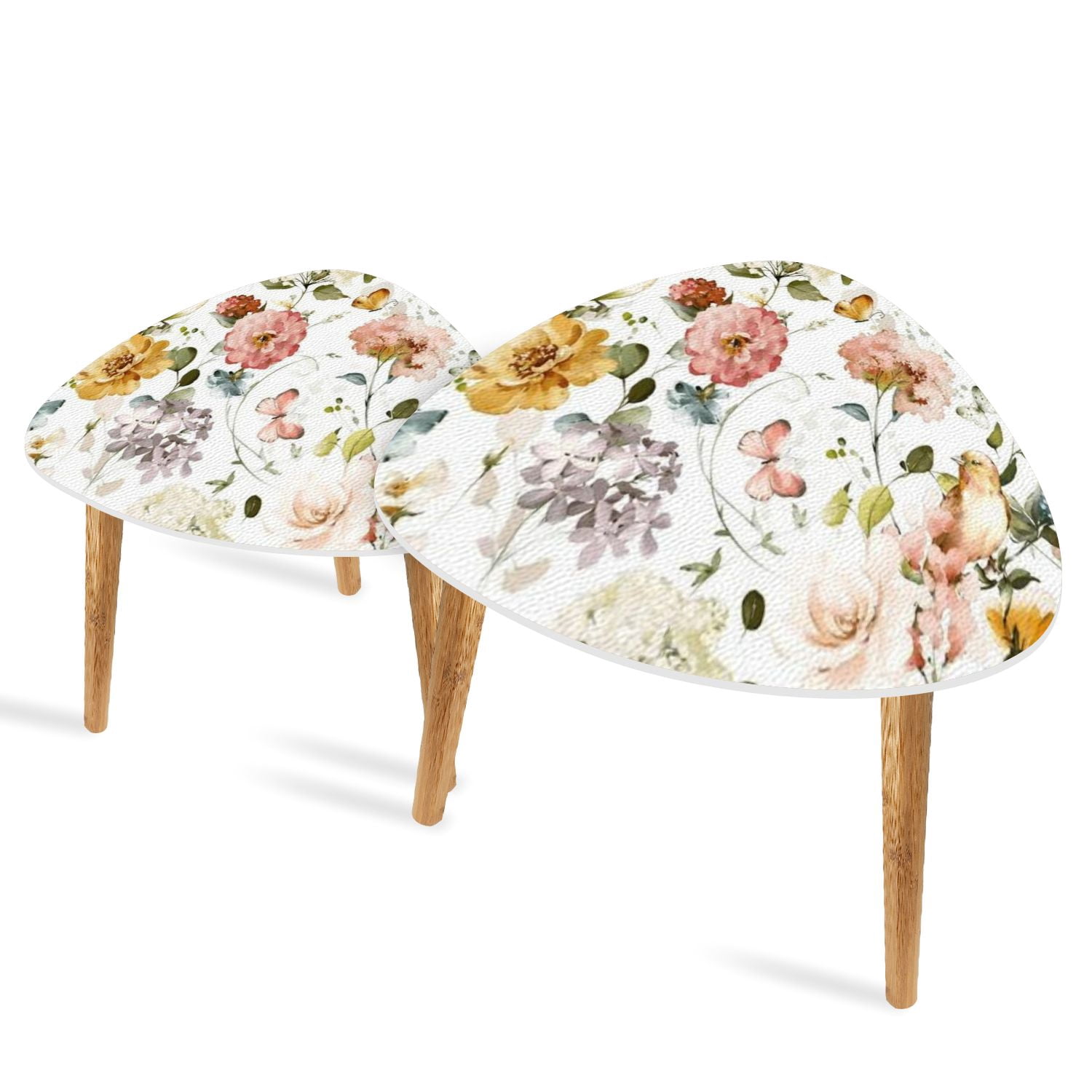 Set of 2 Triangle End Table seamless floral watercolor pattern garden ...