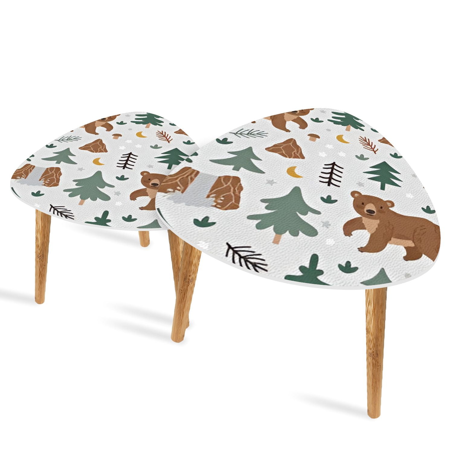 Set of 2 Triangle End Table seamless pattern cute bears mountains fir ...