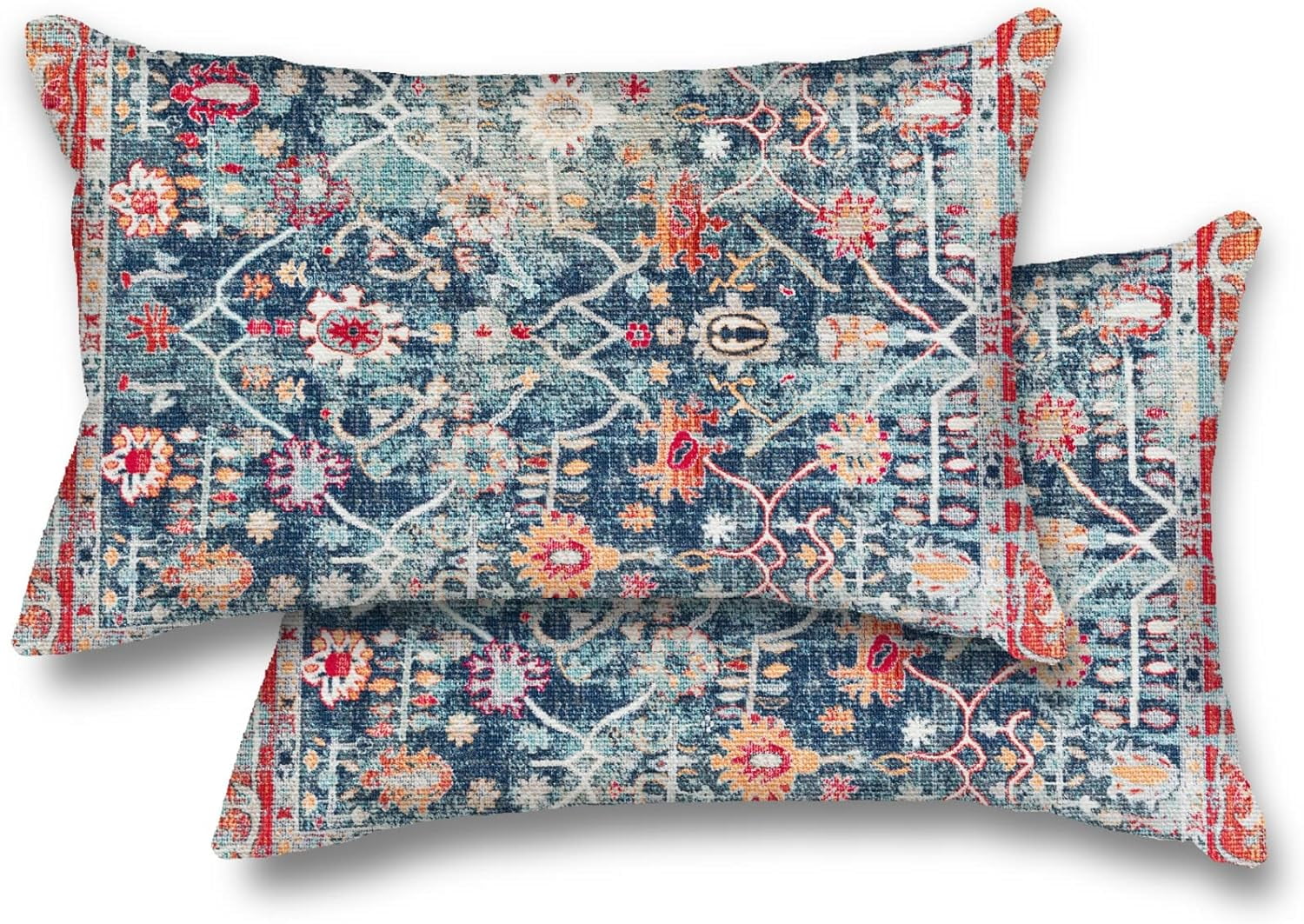 XUEHUAPIAOPIAO Boho 12” x 20” Vintage Blue Red Cotton Linen Decorative ...
