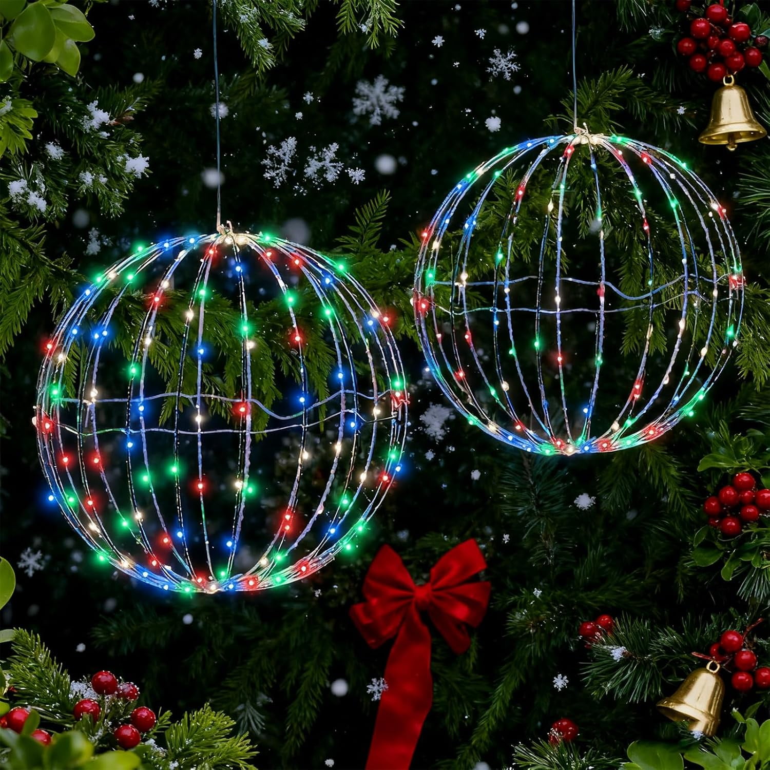 Set of 2 Twinkle Orbs Battery Operated, Christmas Ball Lights Outdoor ...