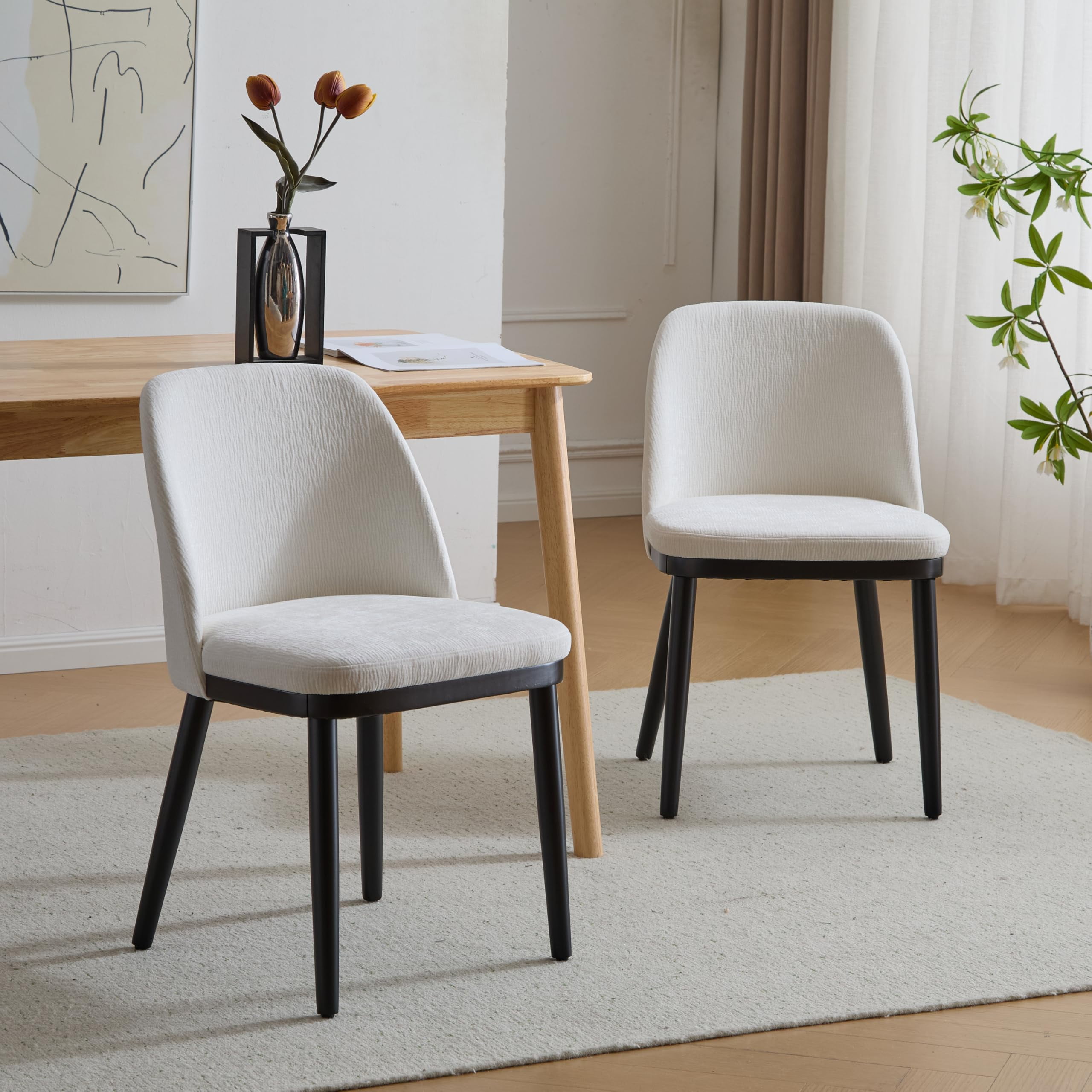 Set of 2 Upholstered Armless Fabric Dining Chairs Modern Side Chair ...