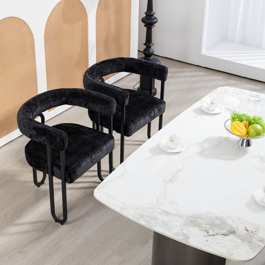 Set of 2 Upholstered Dining Chairs, Contemporary Designed Chenille ...