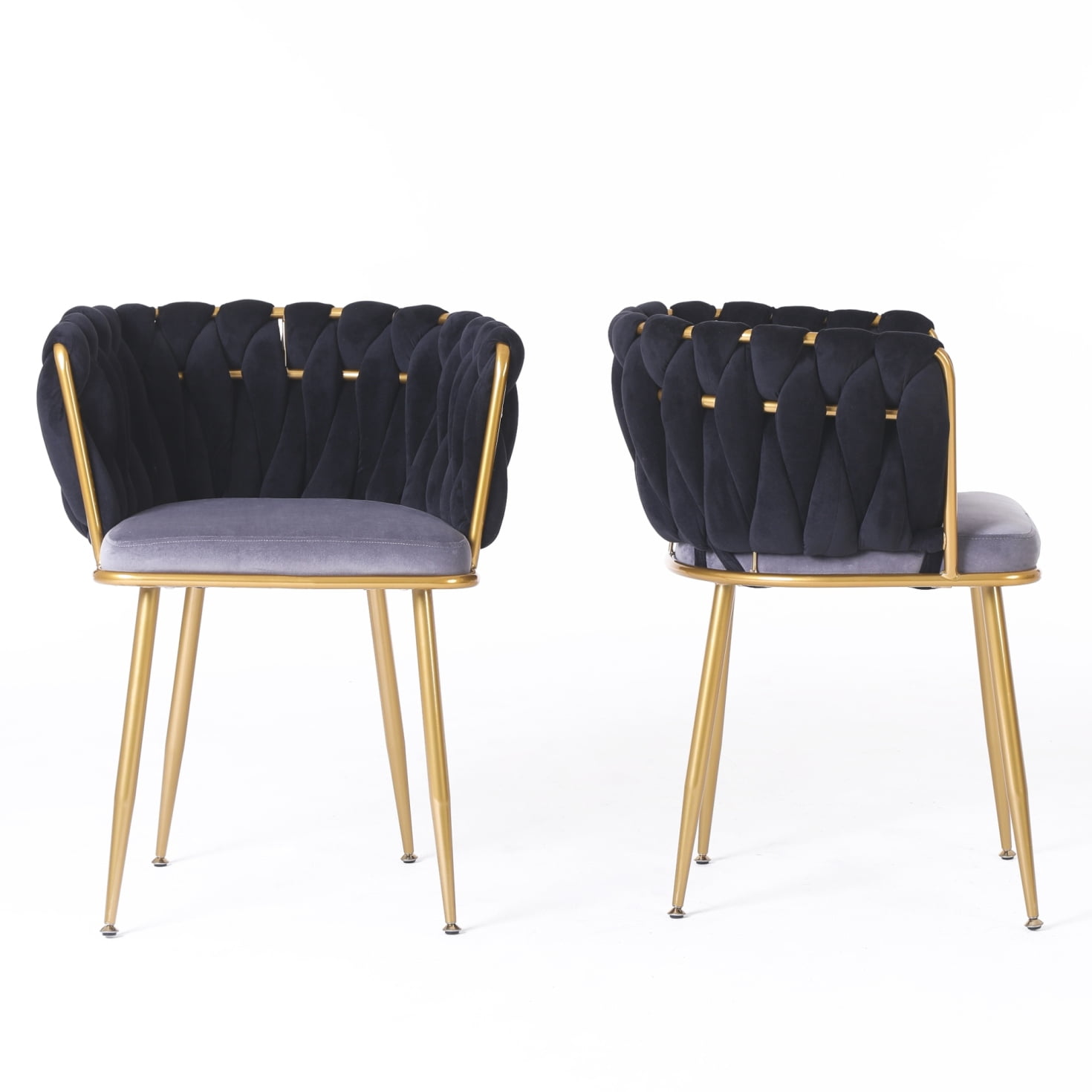 Set of 2 Vanity Chairs with Woven Tufted Backrest and Armrest, Velvet ...