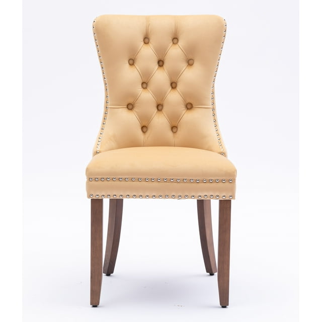 Set of 2 Velvet Fabric Dining Chairs Luxury Tufted Back with Nailed ...