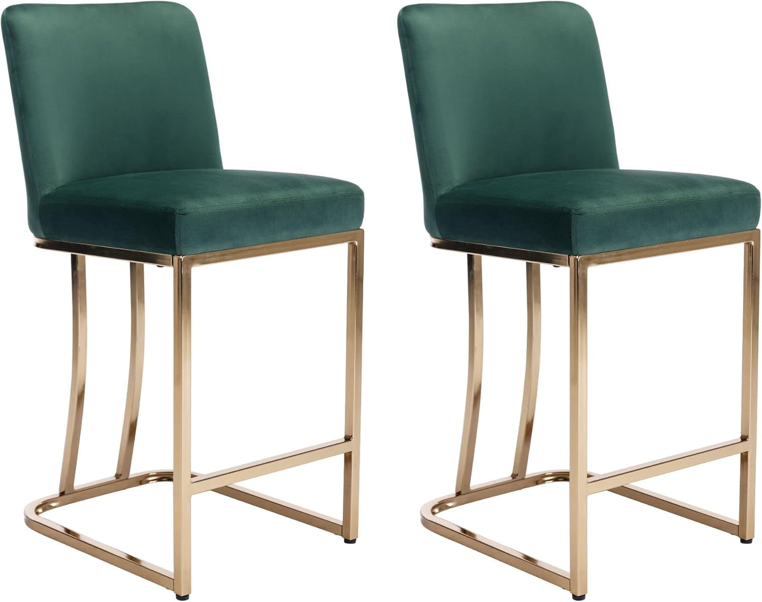 Set of 2 Velvet Upholstered 24" H Counter Height Stools, Classic Modern ...