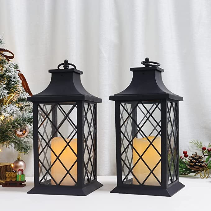 Set of 2 Vintage Candle Lantern High Candle Plastic Lantern with LED ...
