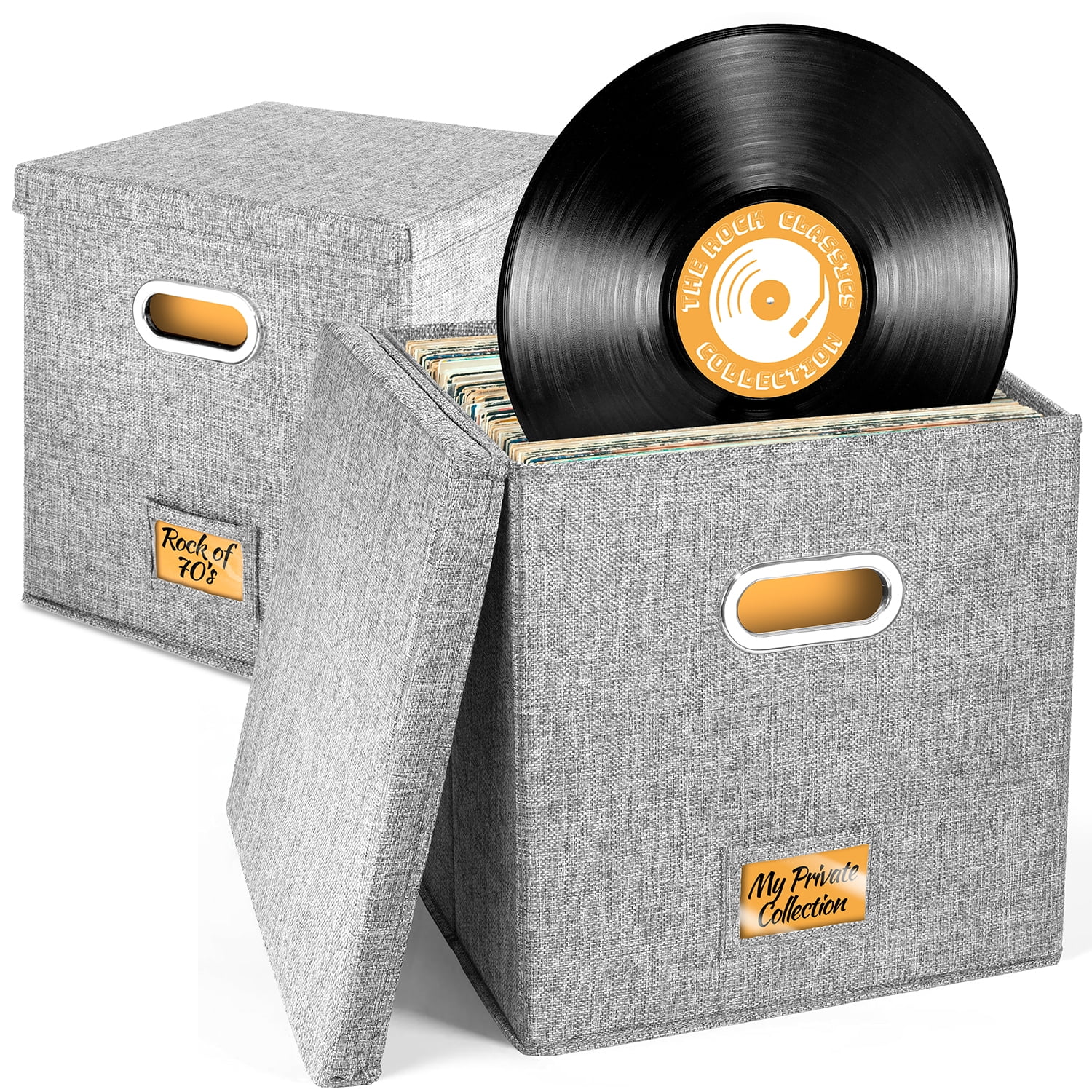 Set of 2 Vinyl Record Storage Box for up to 50+ 12-Inch Albums, Records Crate, LP Album Storage ...